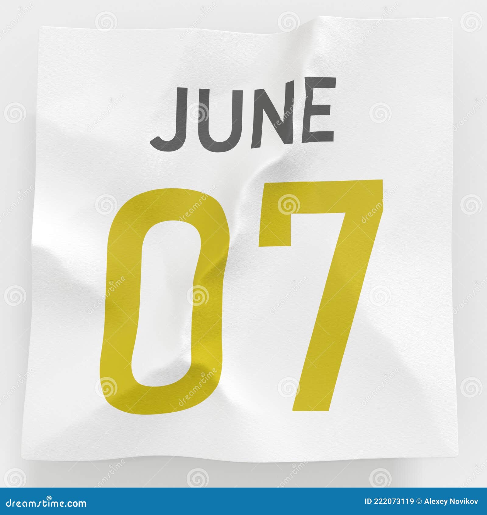 June 7 Date on Crumpled Paper Page of a Calendar, 3d Rendering Stock ...