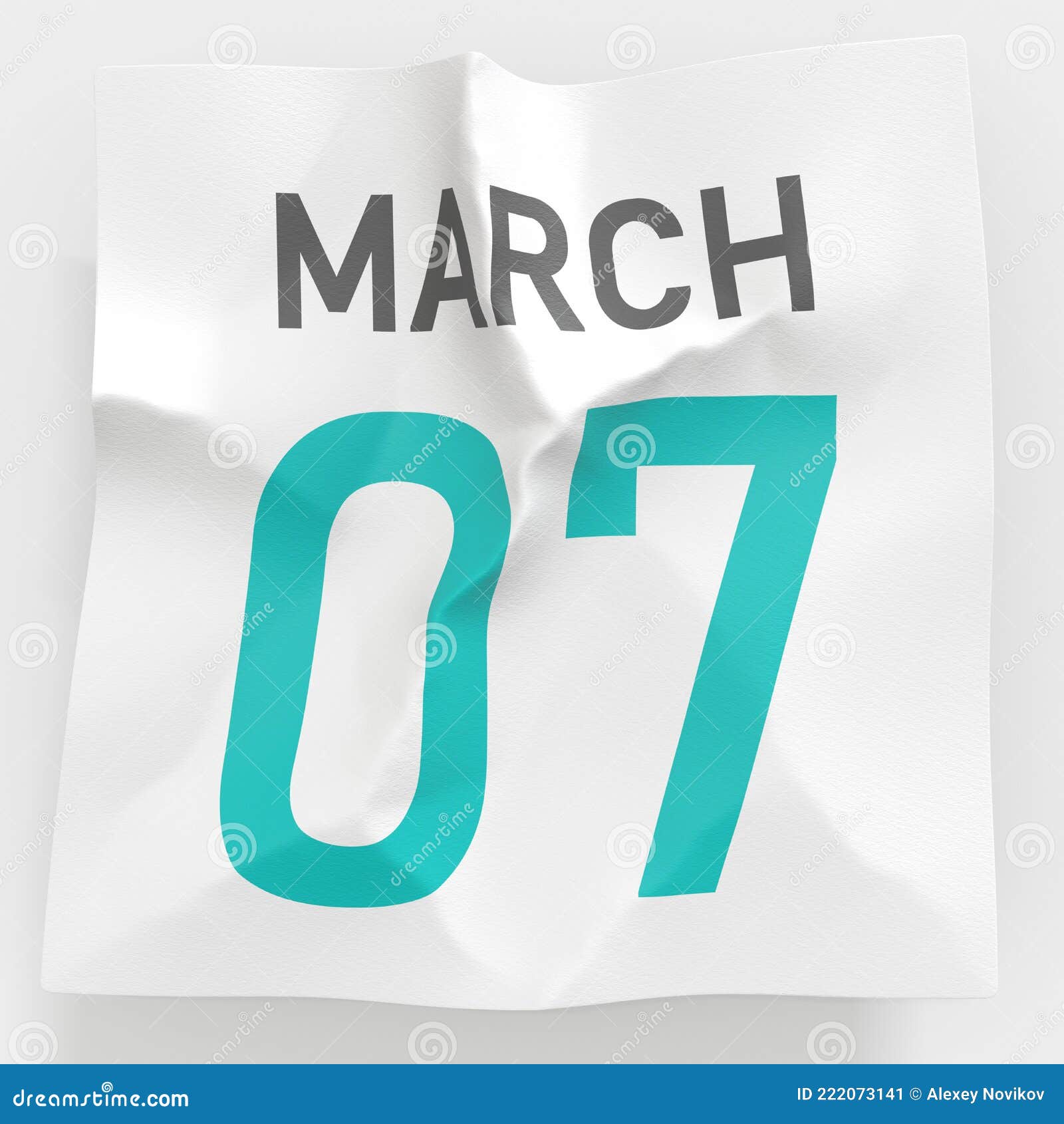 March 7 Date on Torn Page of a Paper Calendar, 3d Rendering Stock ...