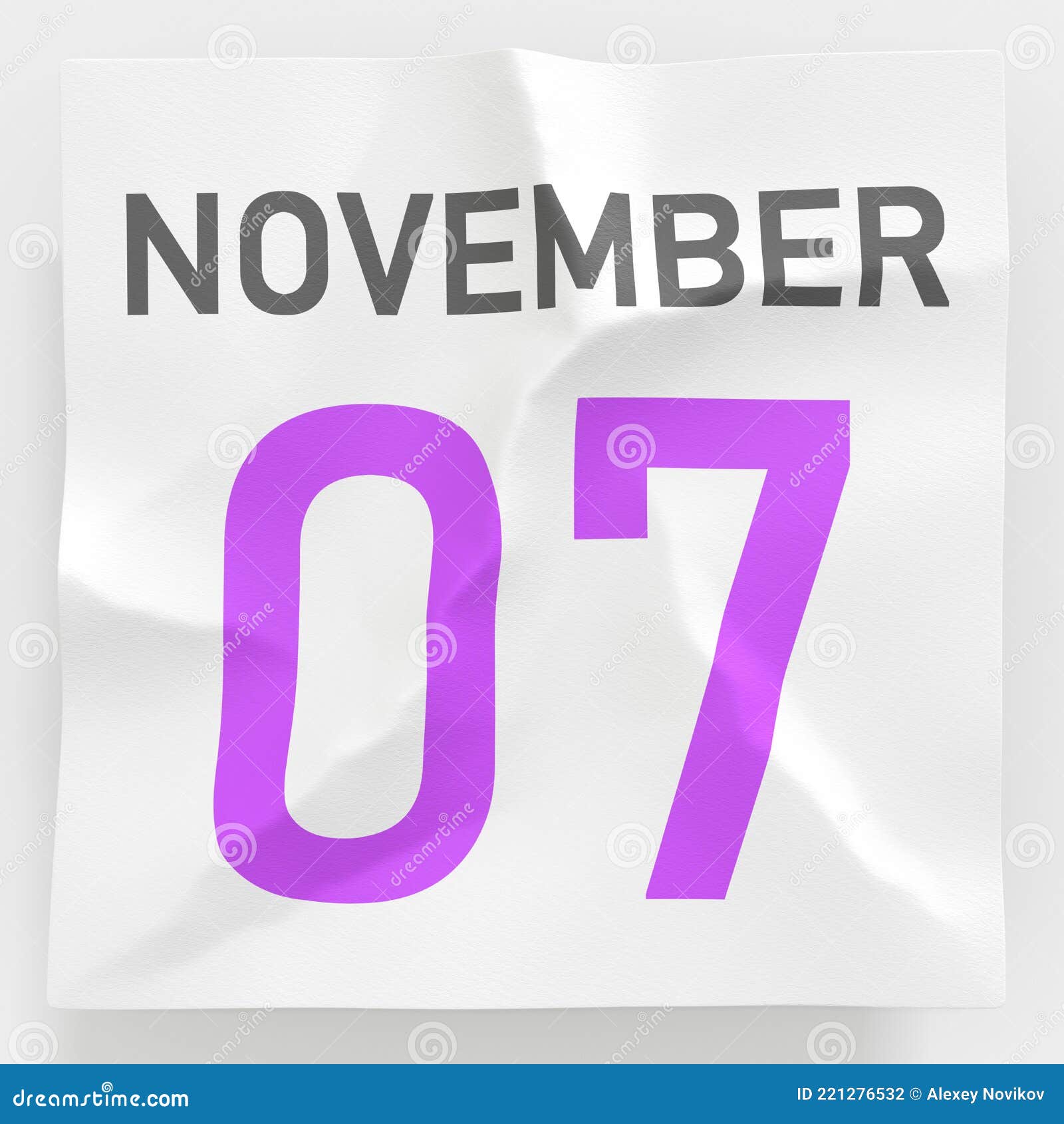 November 7 Date on Crumpled Paper Page of a Calendar, 3d Rendering ...