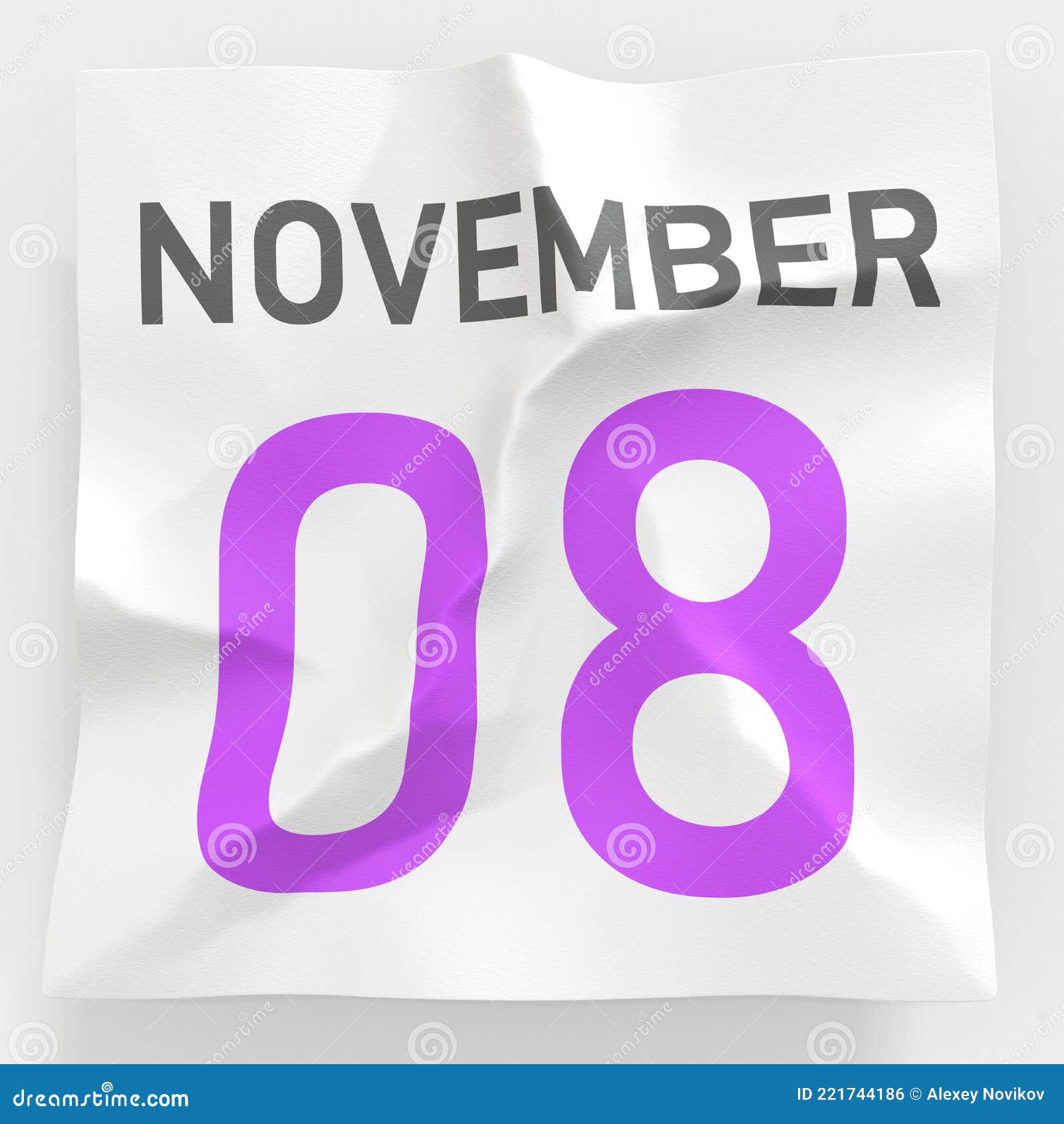 November 8 Date on Crumpled Paper Page of a Calendar, 3d Rendering ...
