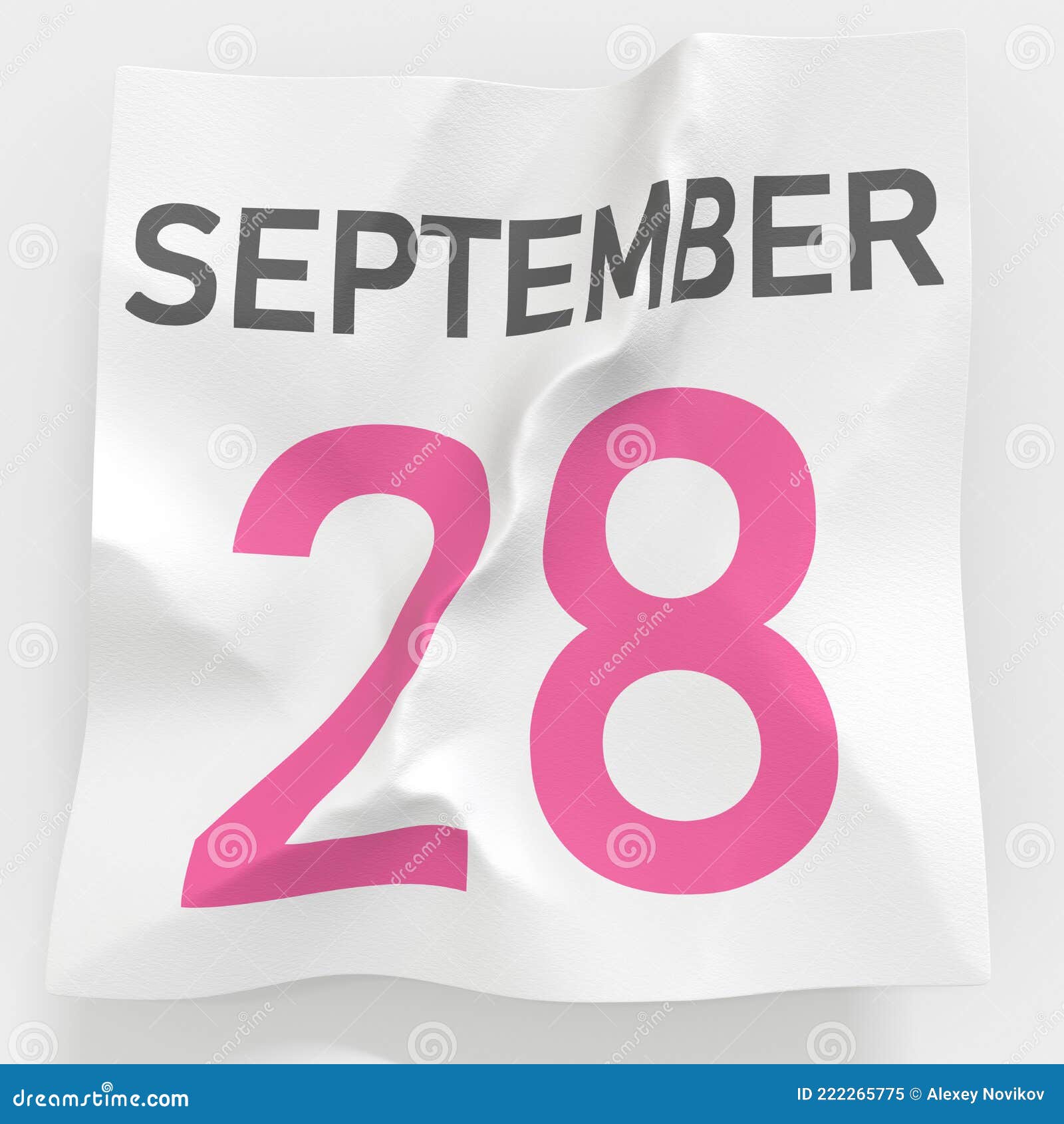 September 28 Date on Crumpled Paper Page of a Calendar, 3d Rendering ...