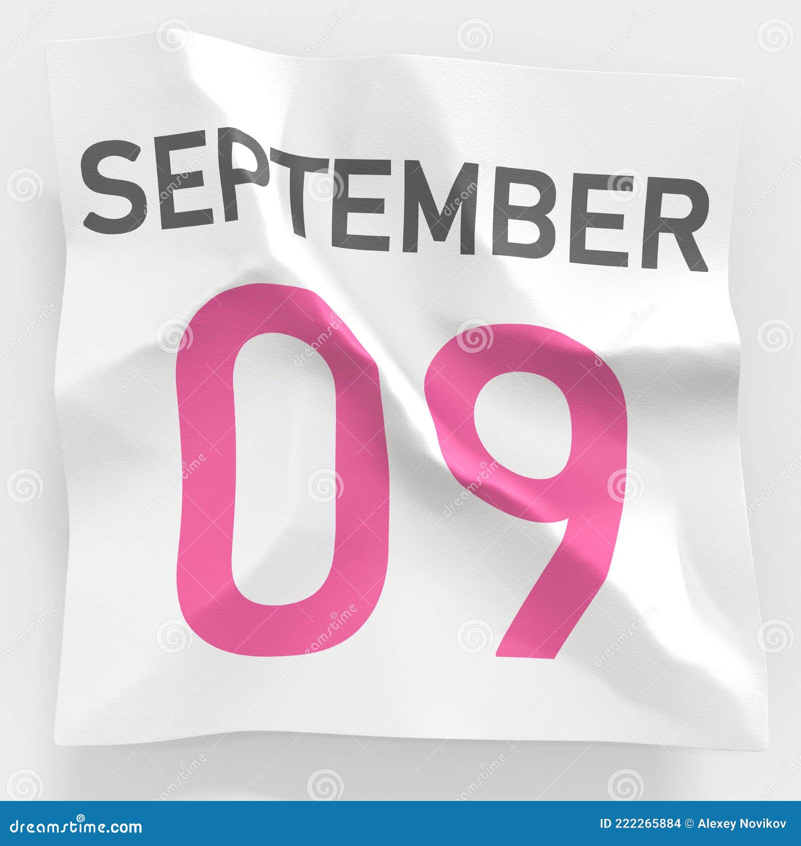 September 9 Date on Crumpled Paper Page of a Calendar, 3d Rendering ...