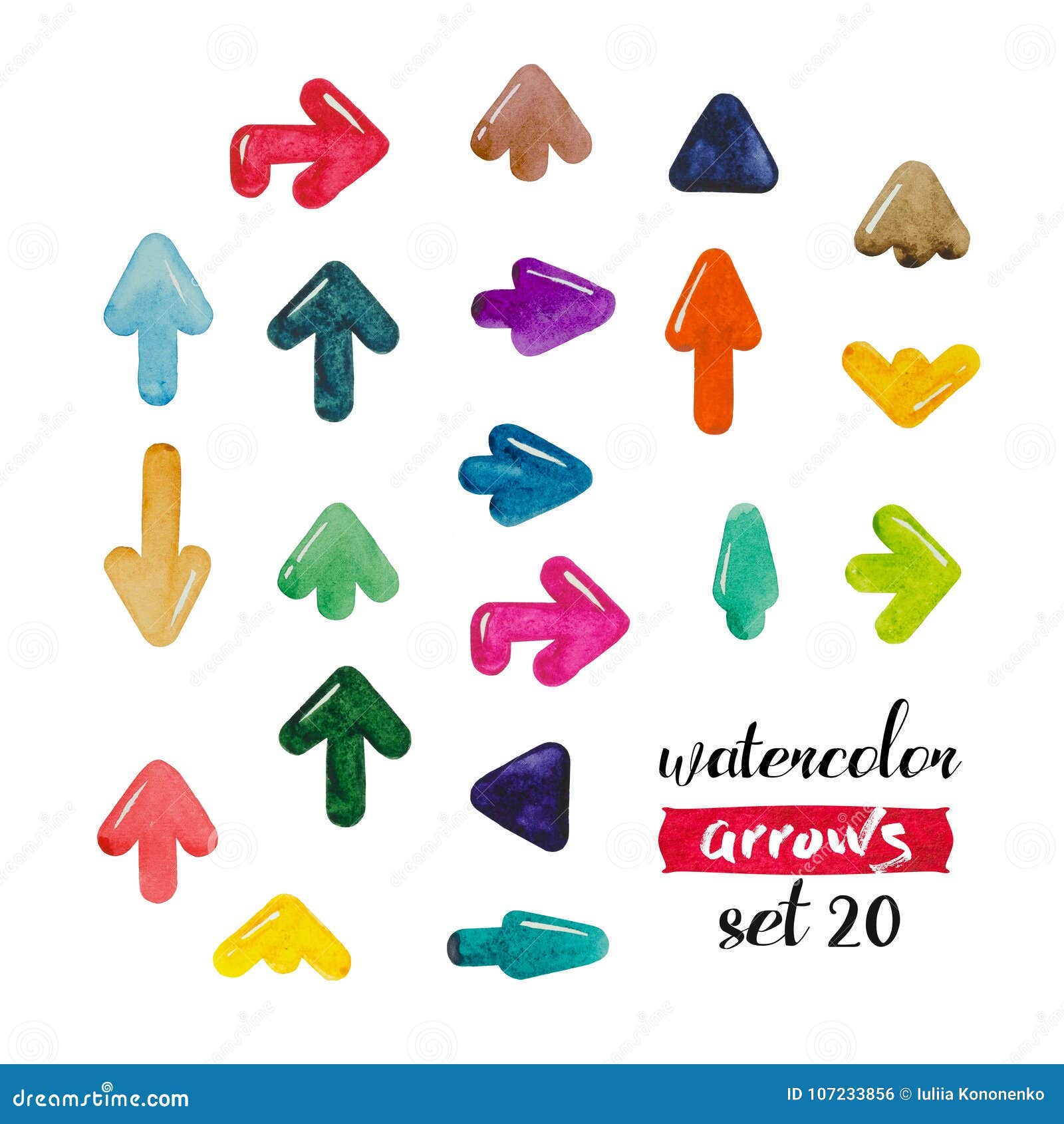 Watercolor Arrows Pointers Set of 20 Stock Illustration - Illustration ...