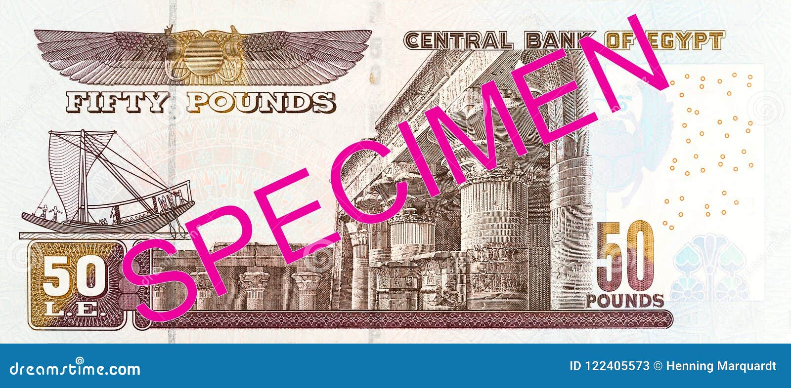 50 Egyptian Pound Bank Note Reverse Stock Image - Image of pound ...