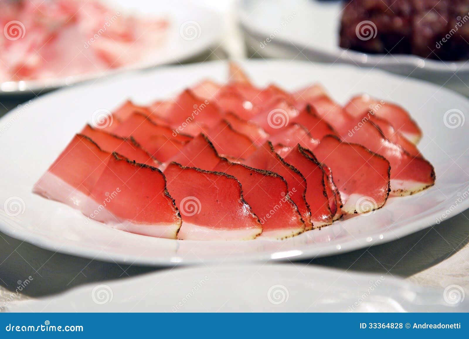 Speck Meat on a plate stock photo. Image of closeup, speck - 33364828