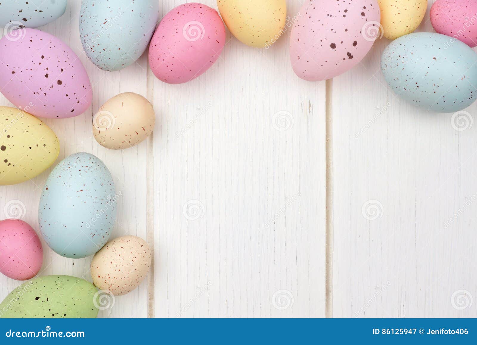 Speckled Easter Egg Corner Border Against White Wood Stock Image ...