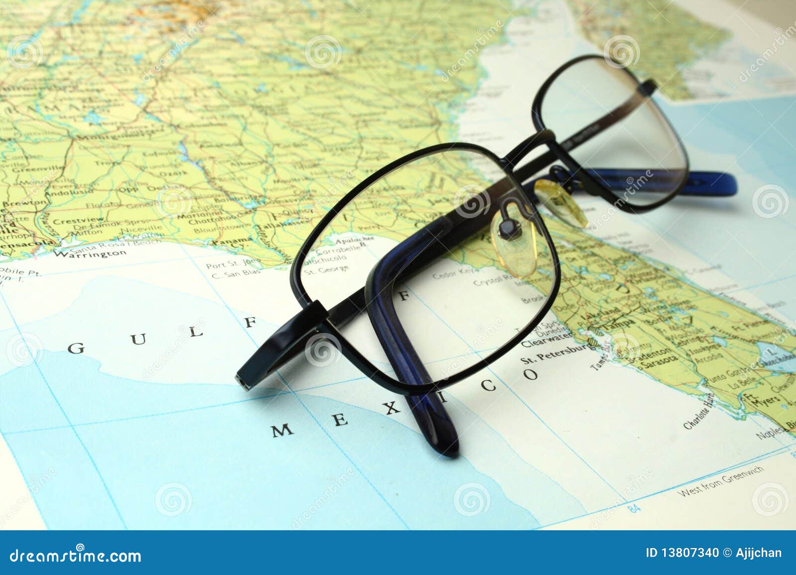 Spectacle and map stock photo. Image of searching, city - 13807340