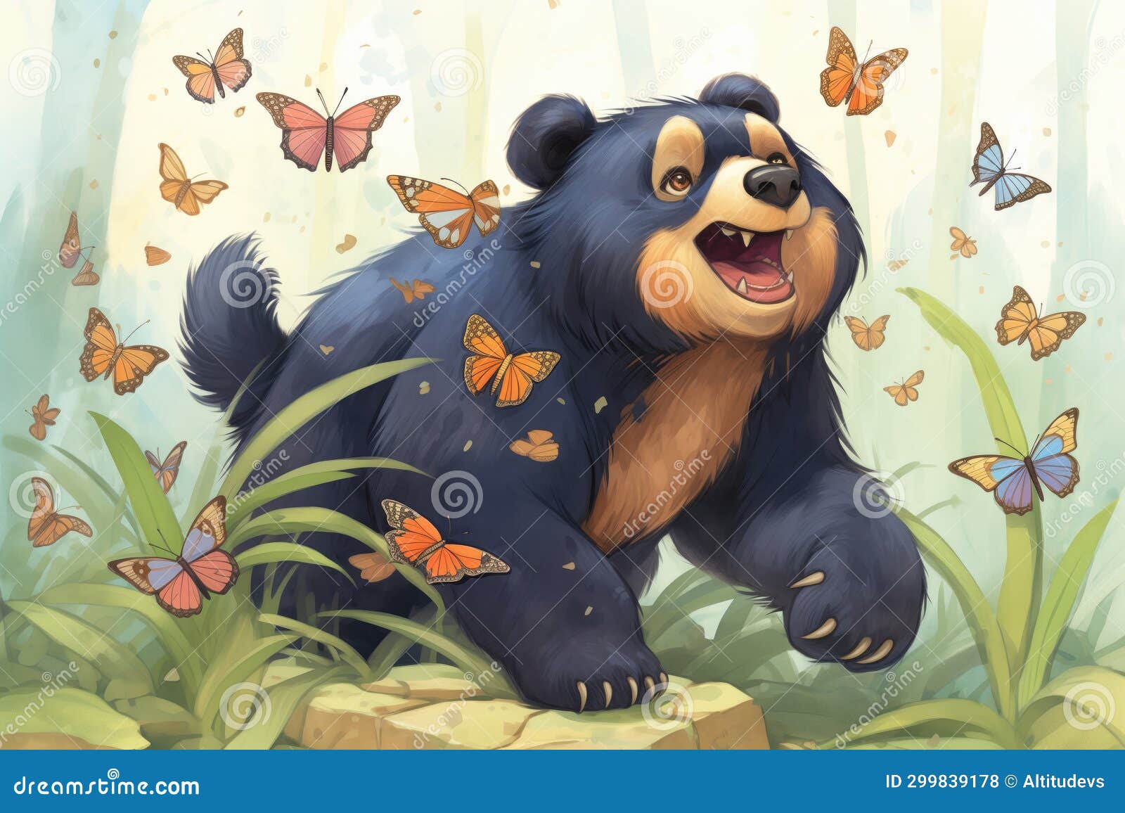 Spectacled Bear Playing with Andean Butterflies Stock Photo - Image of ...