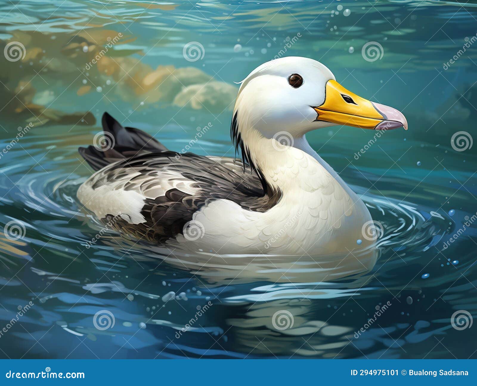 Eider Duck Is A Large Sea Duck, Vintage Line Drawing Vector ...