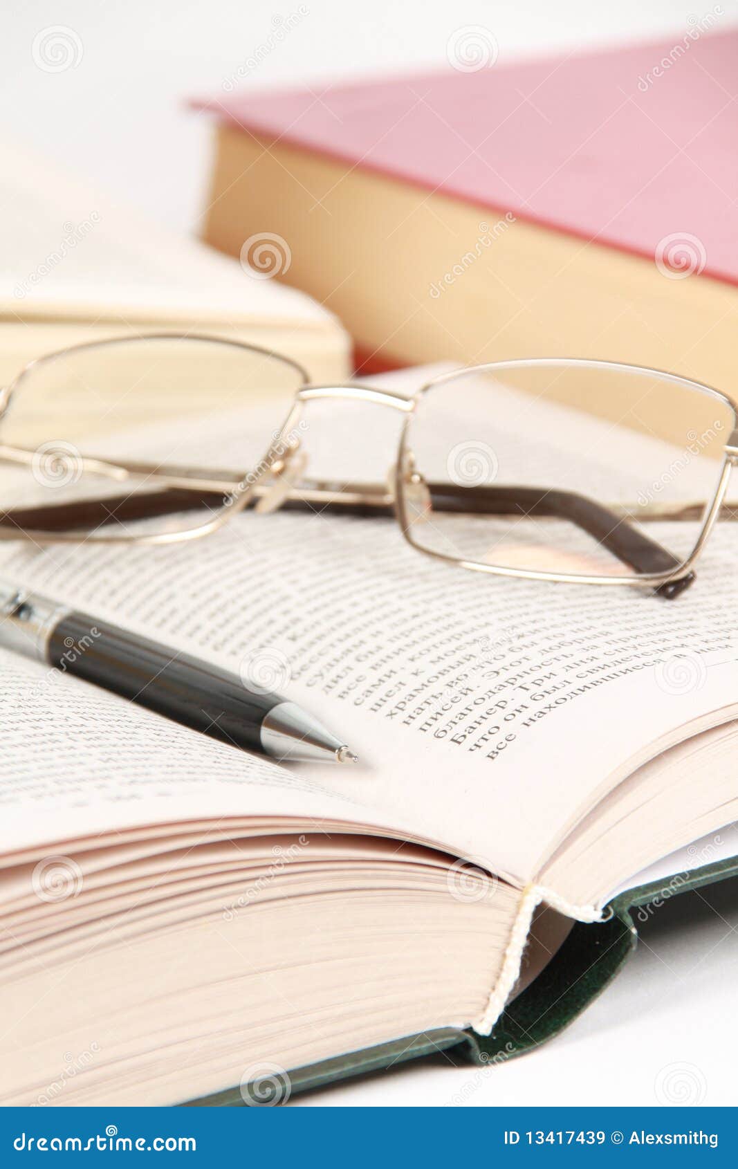 Spectacles and Pen on the Book Stock Image - Image of information ...