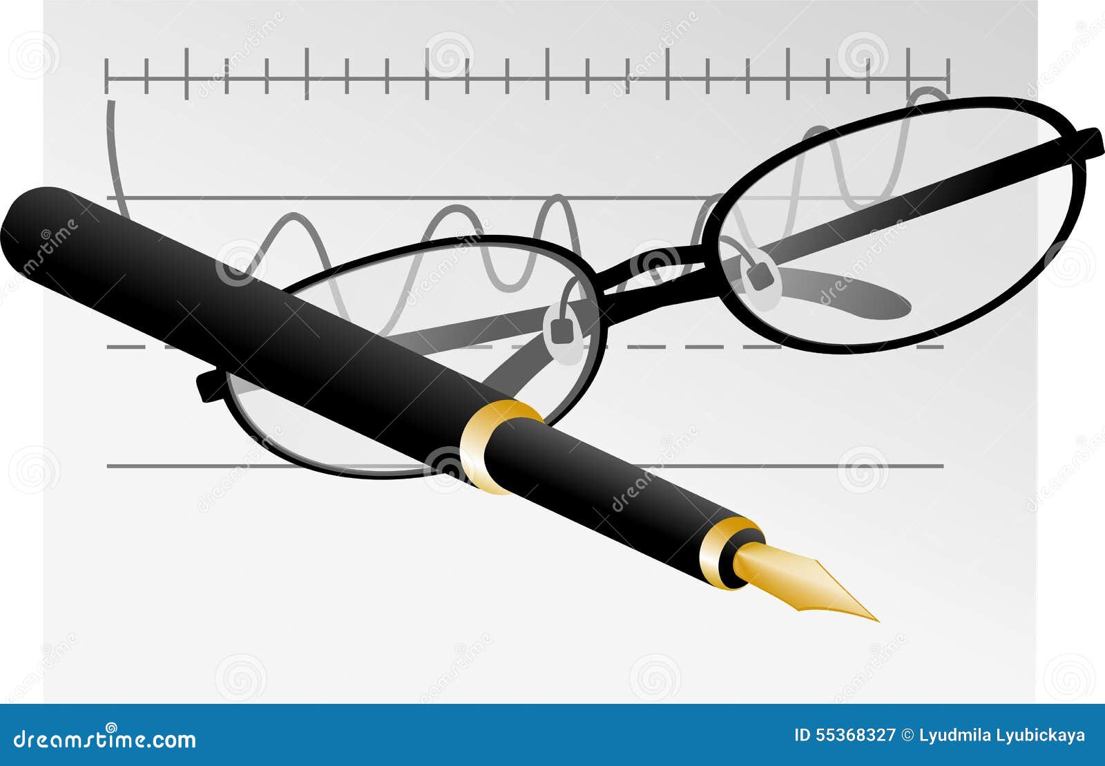 Spectacles, pen and graph stock vector. Illustration of sketch - 55368327