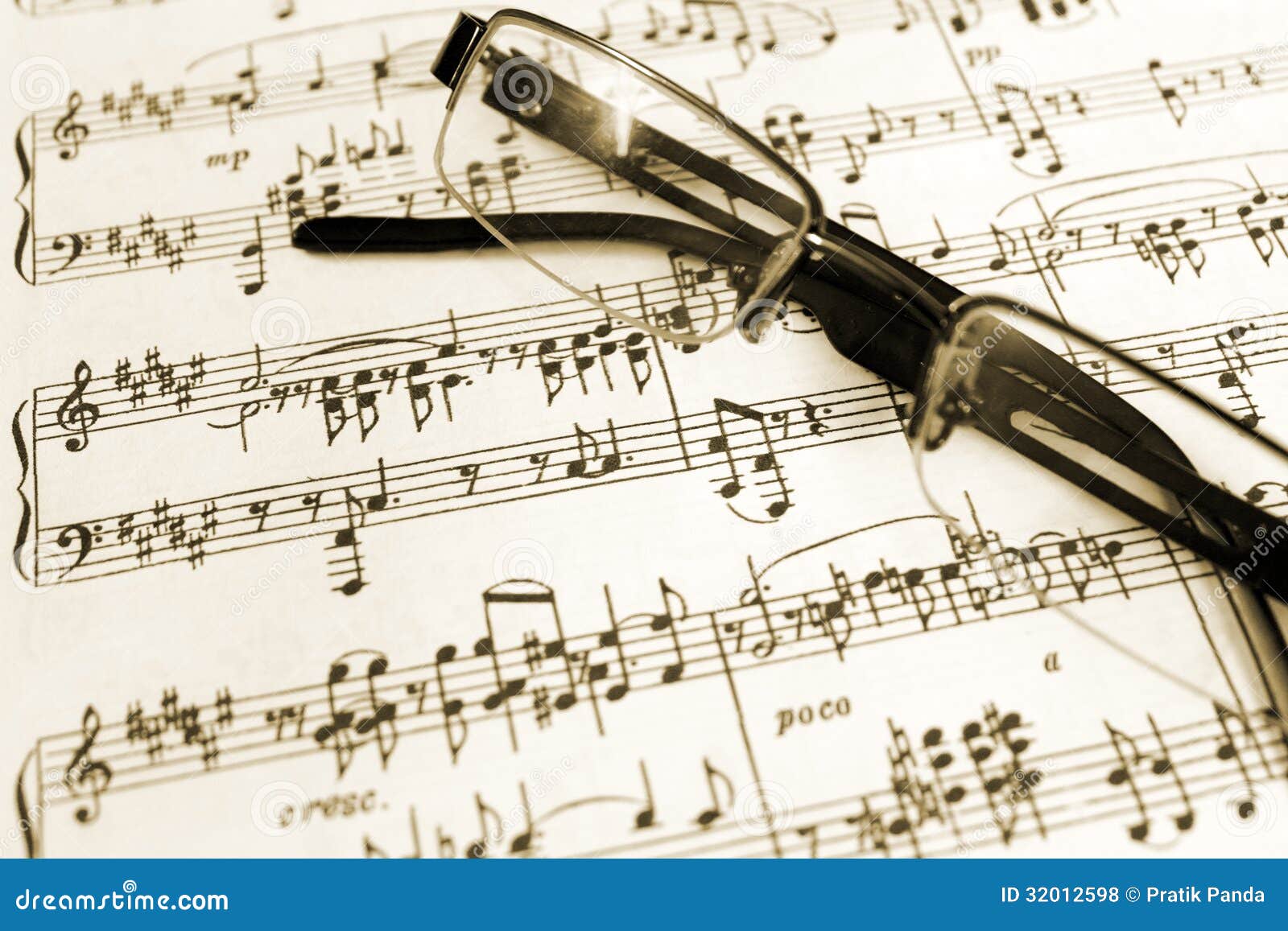 Spectacles and Piano Sheet Music Script Stock Photo - Image of notation ...