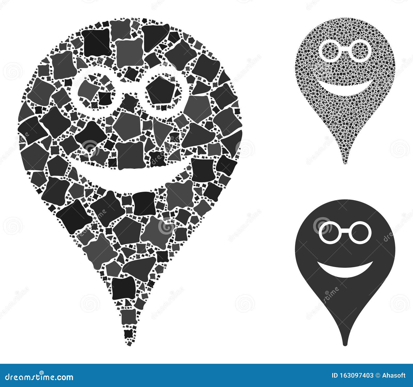 Spectacles Smiley Map Marker Composition Icon of Raggy Pieces Stock ...