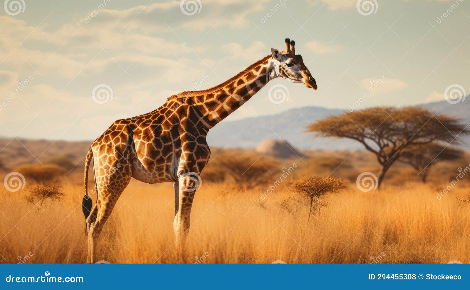 Spectacular 8k Image of Giraffe Grazing in Savannah Stock Illustration ...