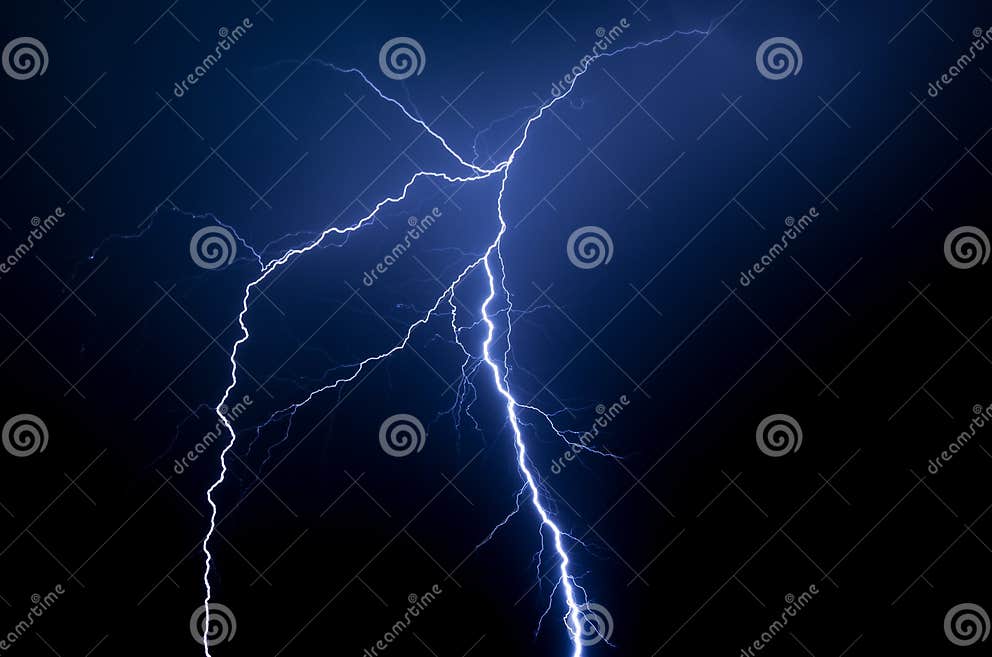Spectacular Blue Lightning Strike at Night Stock Photo - Image of blue ...
