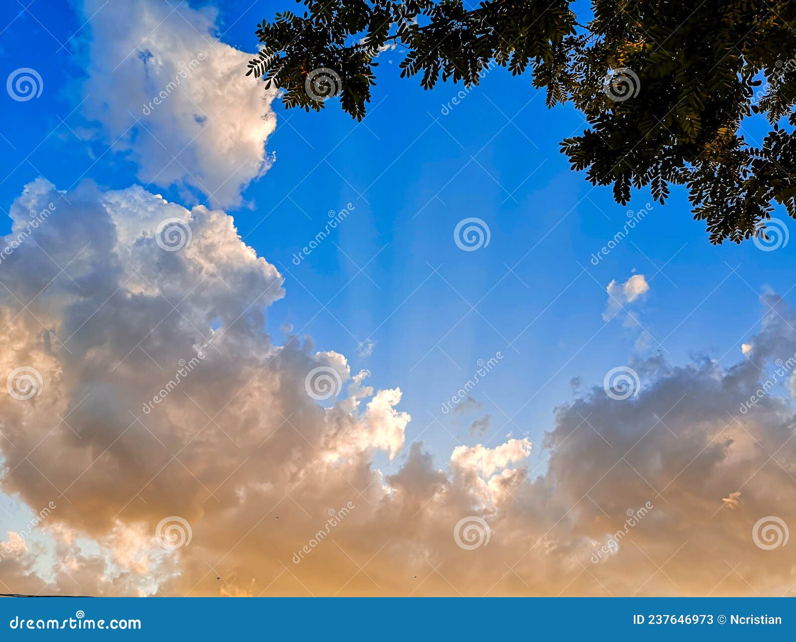 Spectacular Blue Sky with Mistic Clouds and Rays of Lights Stock Image ...