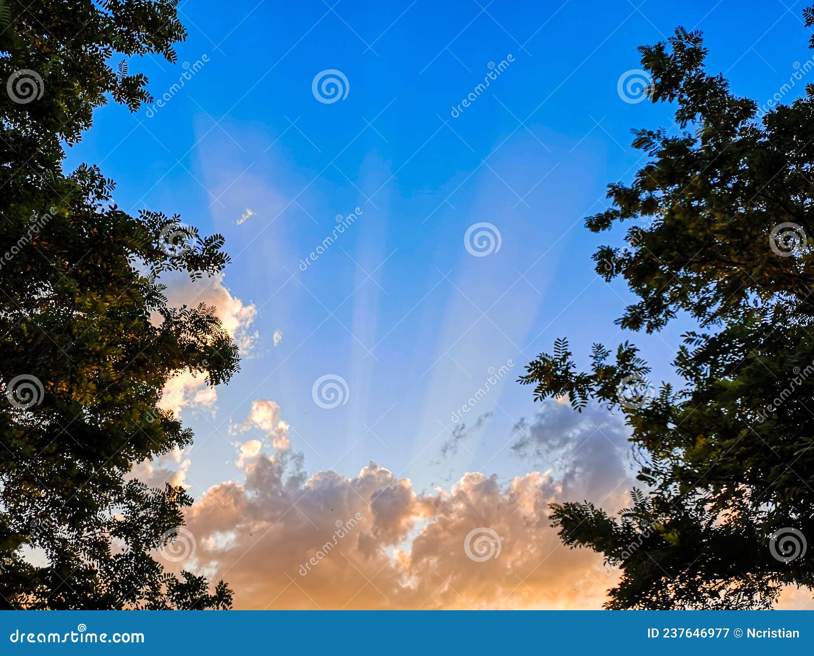 Spectacular Blue Sky with Mistic Clouds and Rays of Lights Stock Image ...