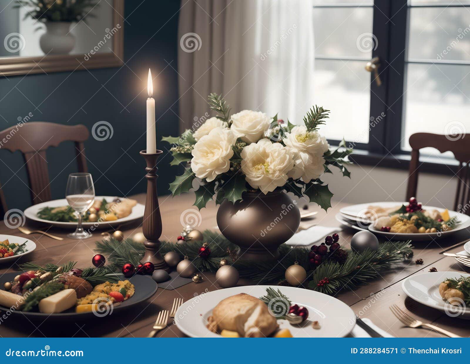 A Spectacular Christmas Dinner Table Setting Stock Illustration ...