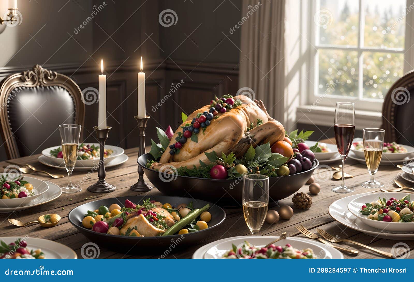 A Spectacular Christmas Dinner Table Setting Stock Illustration ...