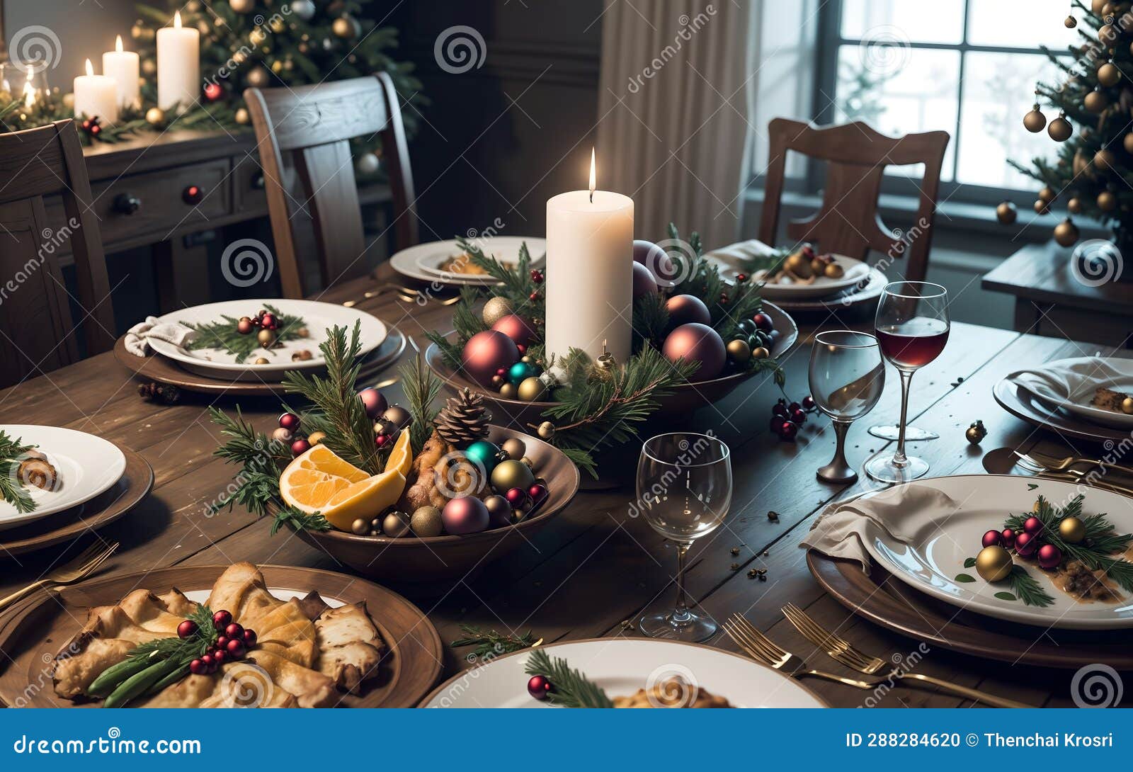 A Spectacular Christmas Dinner Table Setting Stock Illustration ...
