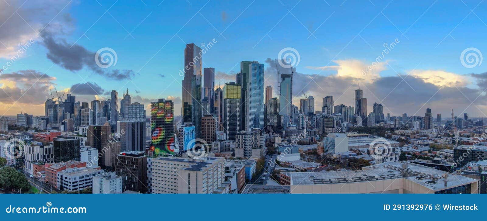 Spectacular City Skyline Featuring an Array of Multicolored High-rise ...