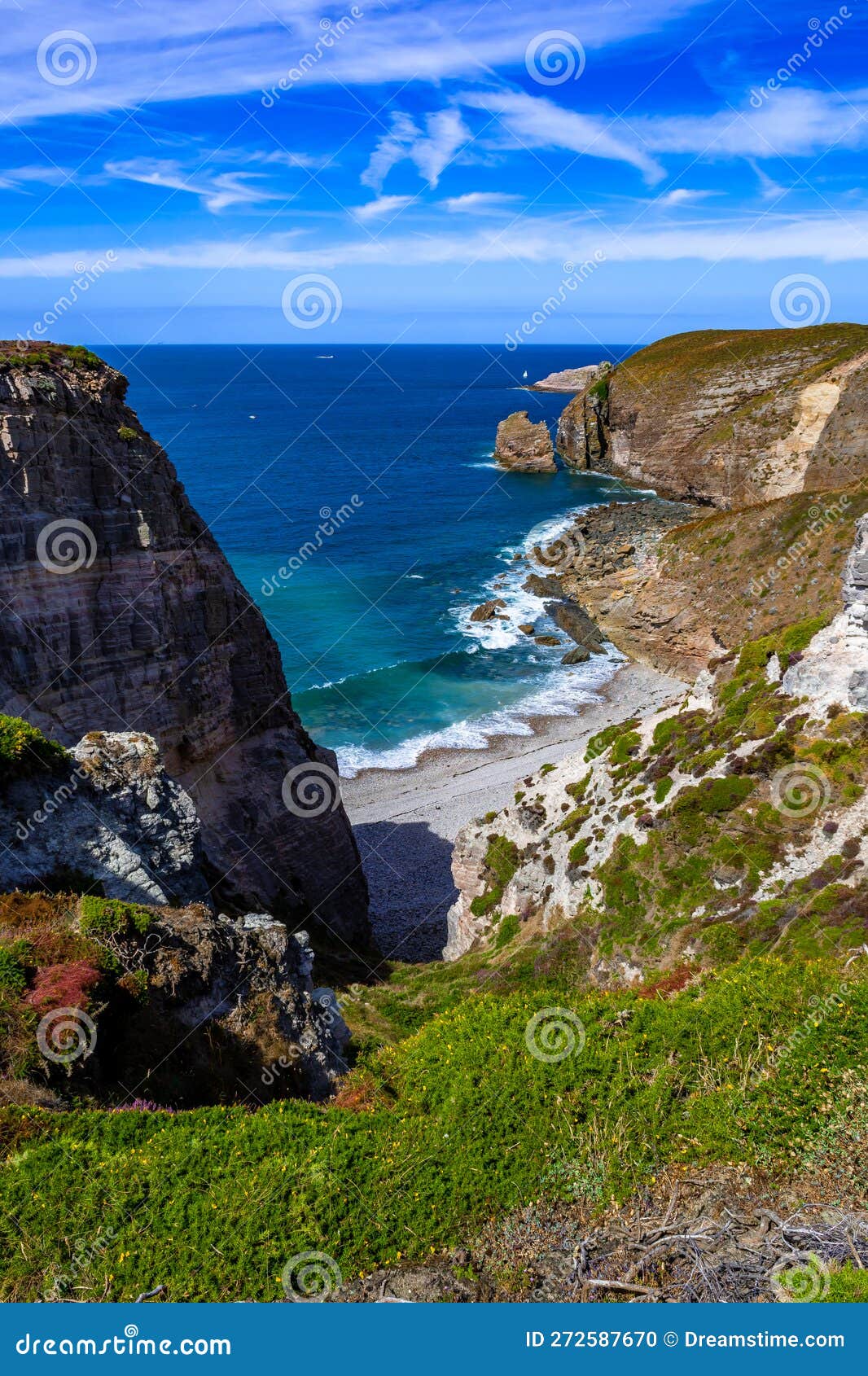 Spectacular Cliffs and Sandy Beach at Atlantic Coast of Cap Frehel in ...