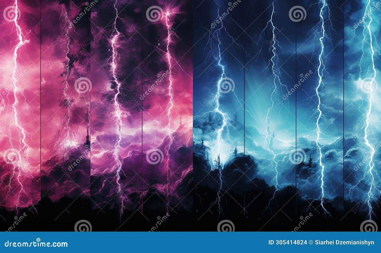A Spectacular and Colorful Image of Pink and Blue Lightning on a Dark ...