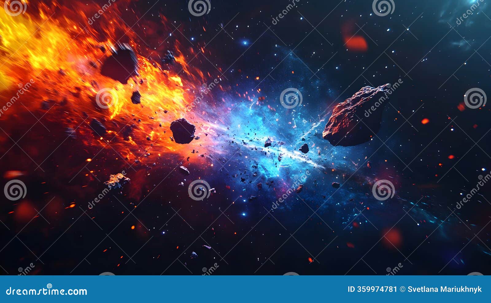 Spectacular Cosmic Collision: Asteroids and Fiery Nebula Explosion in ...
