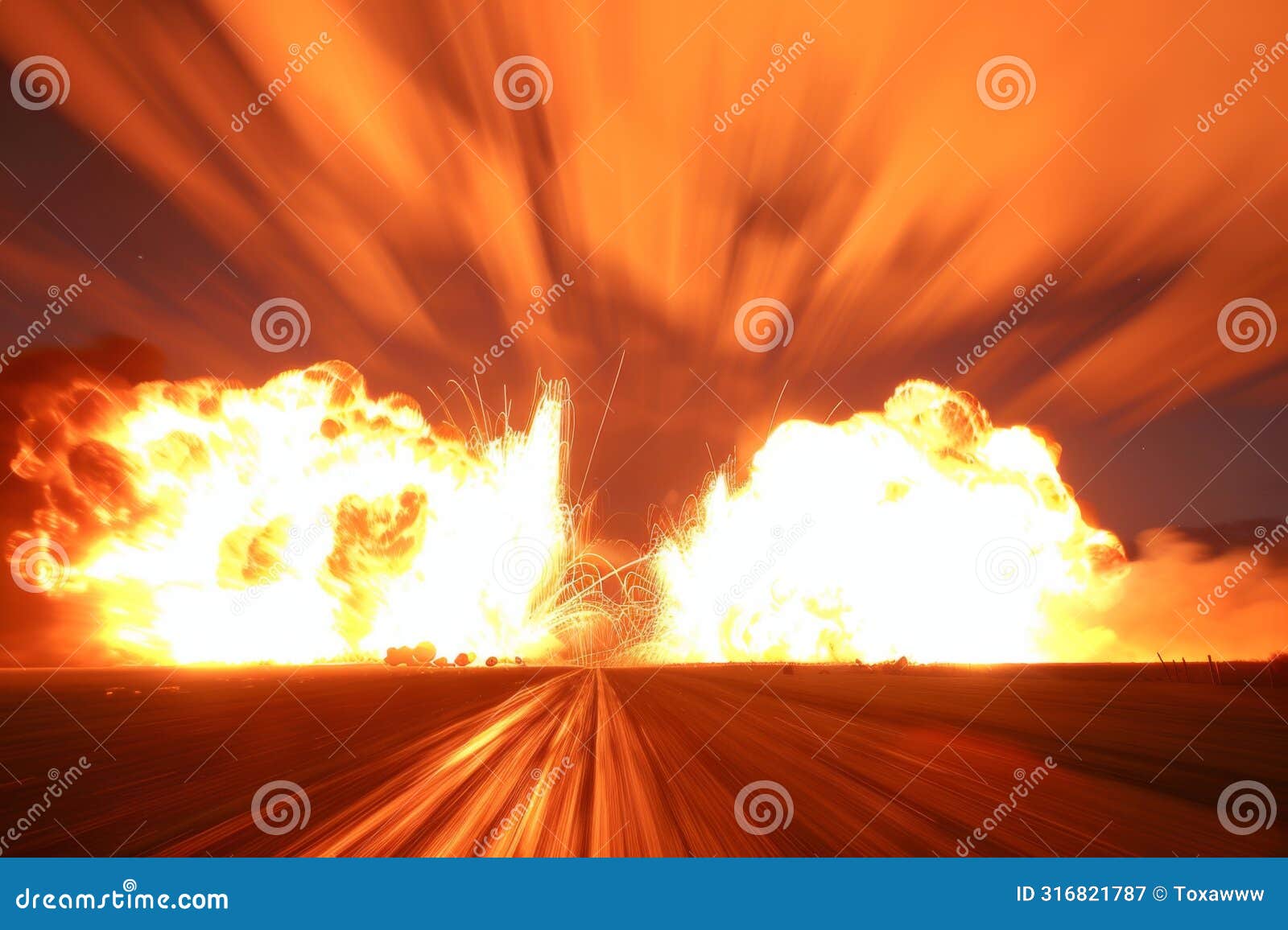 Spectacular Explosion at Night with Vivid Orange Flames Stock Image ...