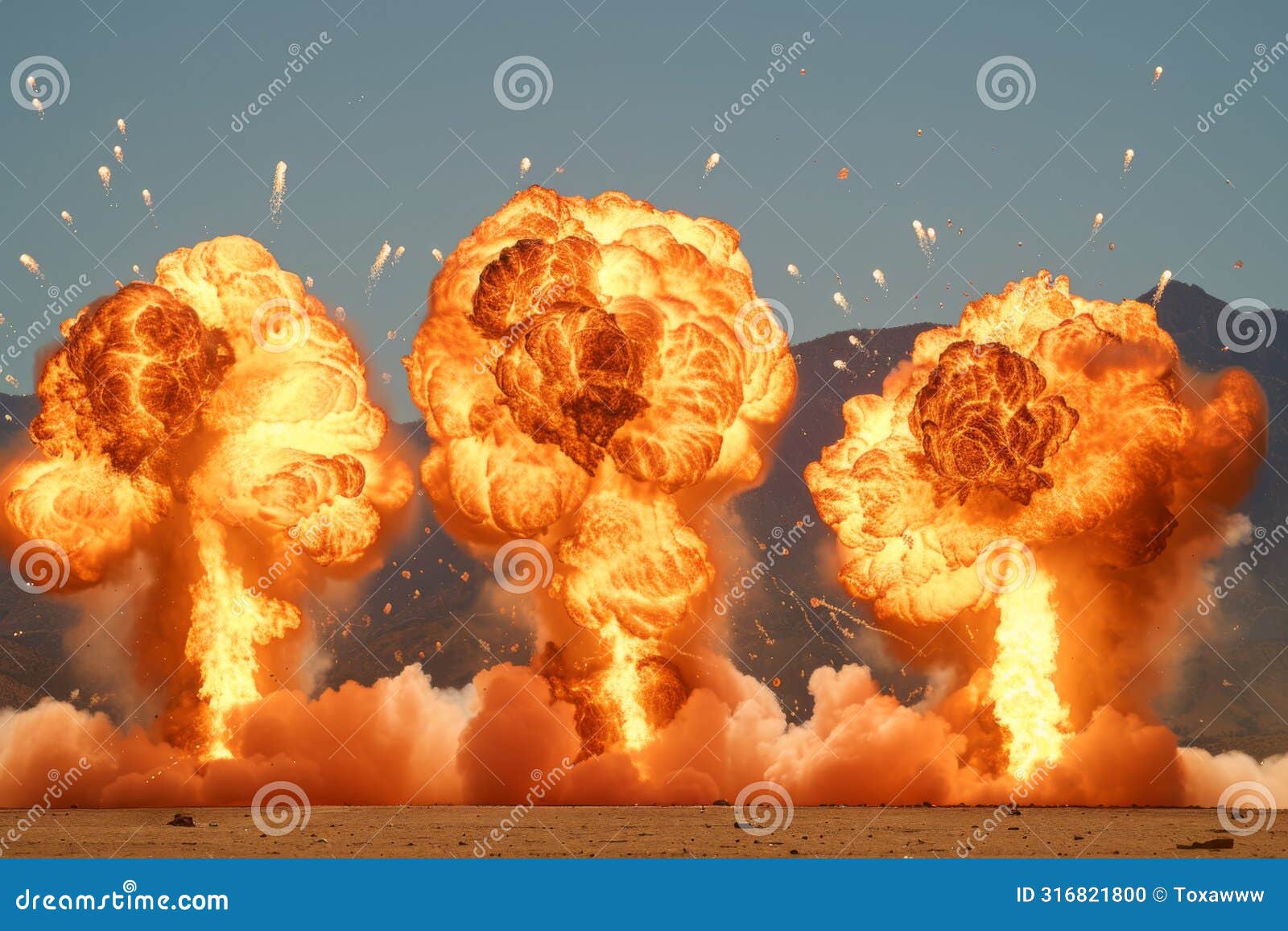 Spectacular Explosion Sequence in Desert Setting at Dusk Stock Photo ...