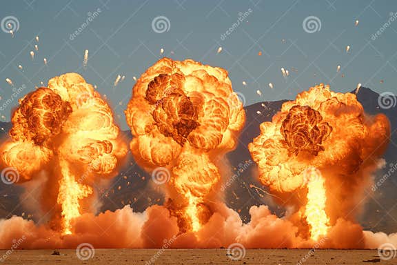 Spectacular Explosion Sequence in Desert Setting at Dusk Stock Photo ...