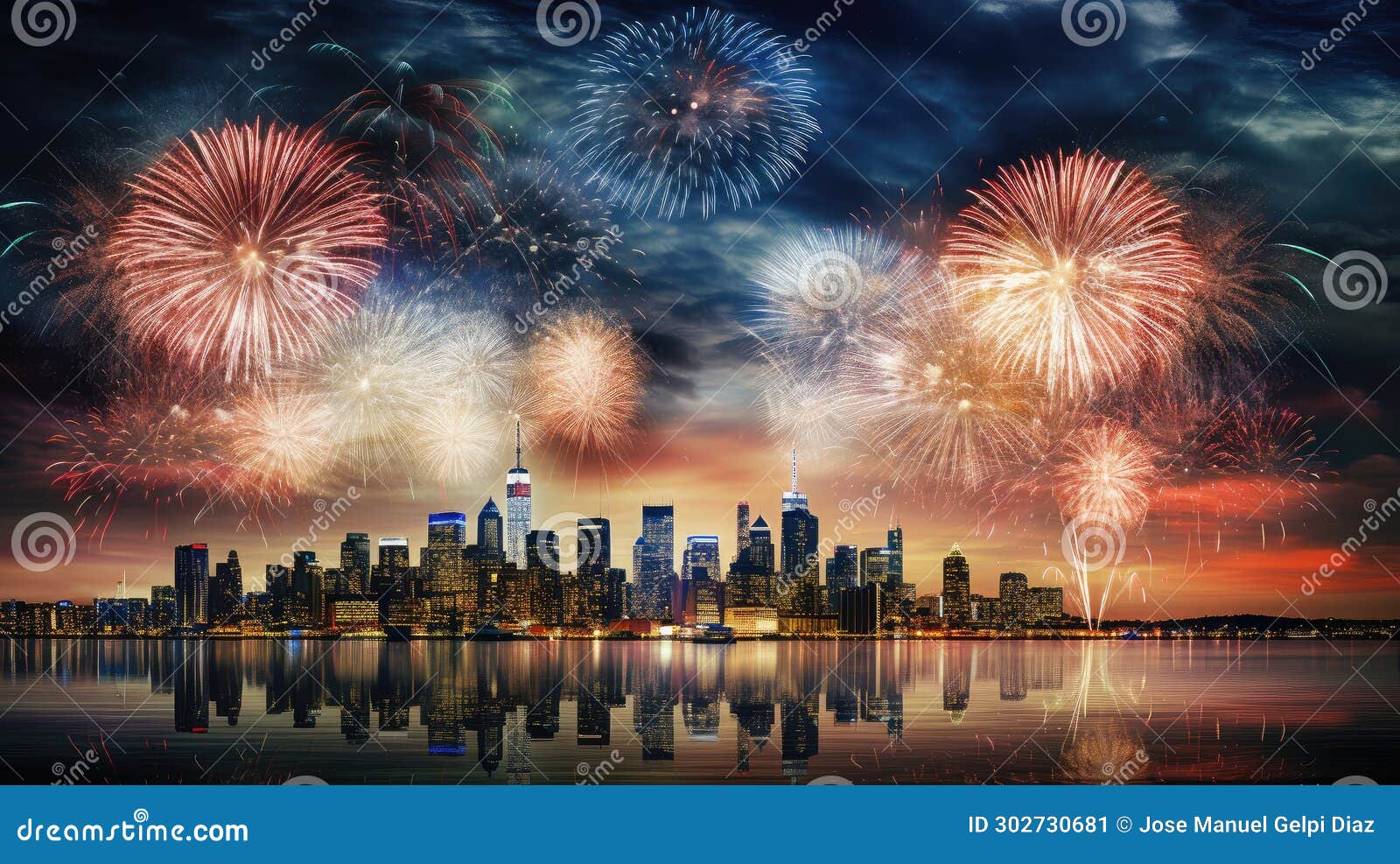 Spectacular Fireworks Display Over City Skyline at Dusk. Generative AI ...