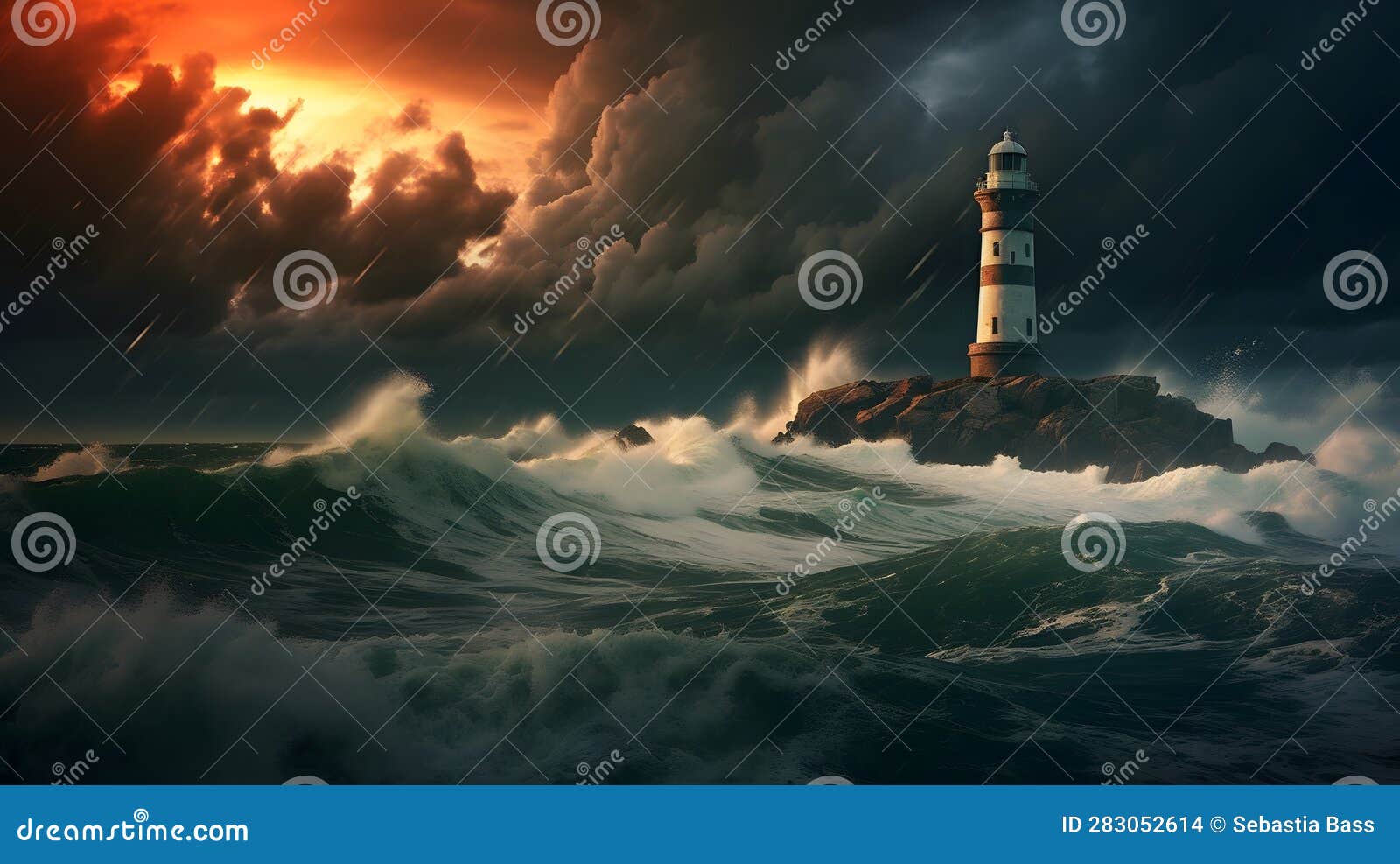 Spectacular Lighthouse Provide Light during a Large Storm on the ...