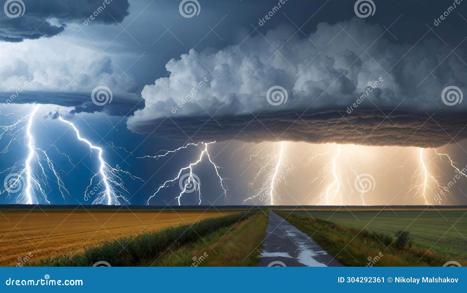 Spectacular Lightning Storms in Agricultural Fields. Stock Image ...