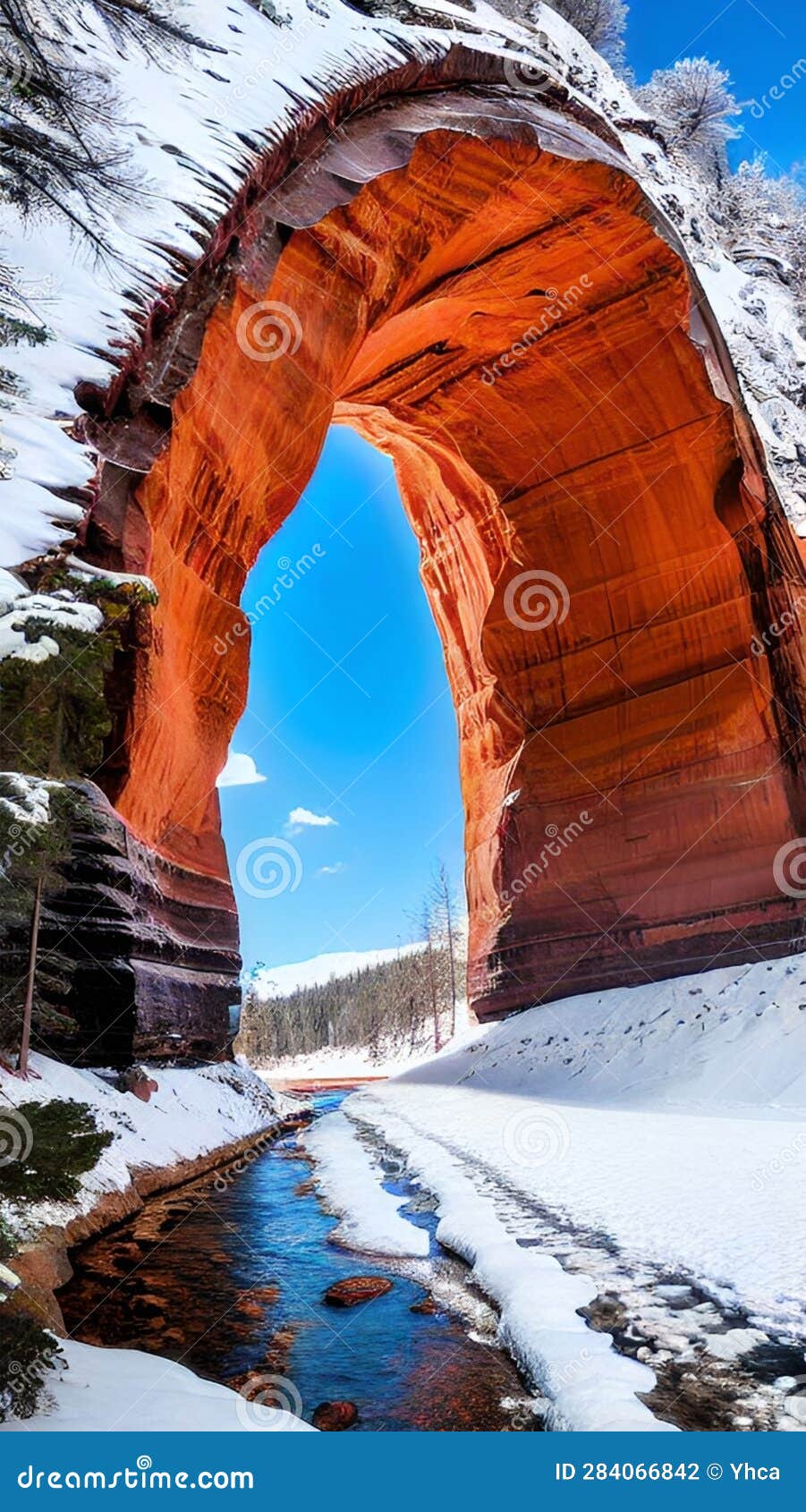 Spectacular Natural Arch Formation at Winter Illustration Artificial ...