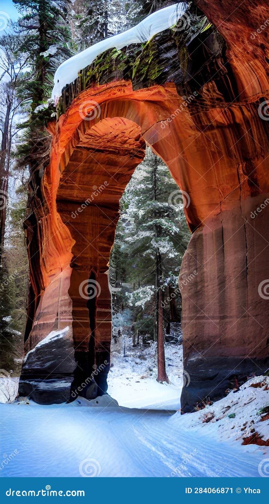 Spectacular Natural Arch Formation at Winter Illustration Artificial ...