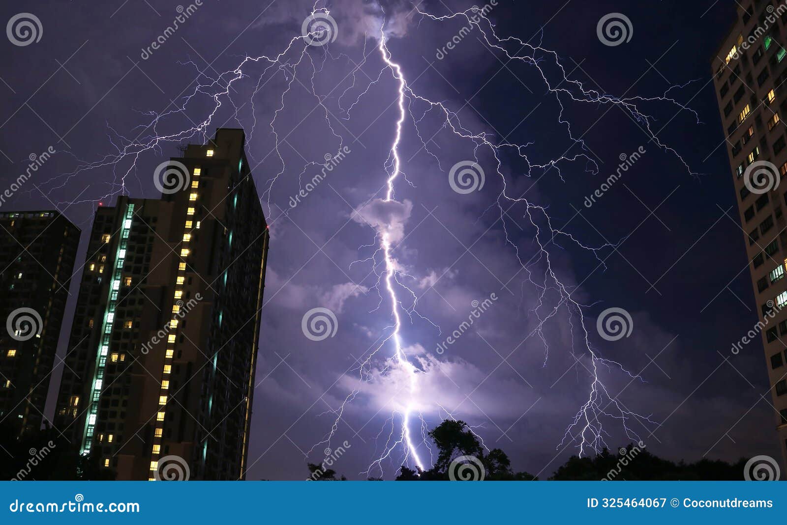 Spectacular Lightning Bolt Striking in the Monsoon Night Sky Stock ...