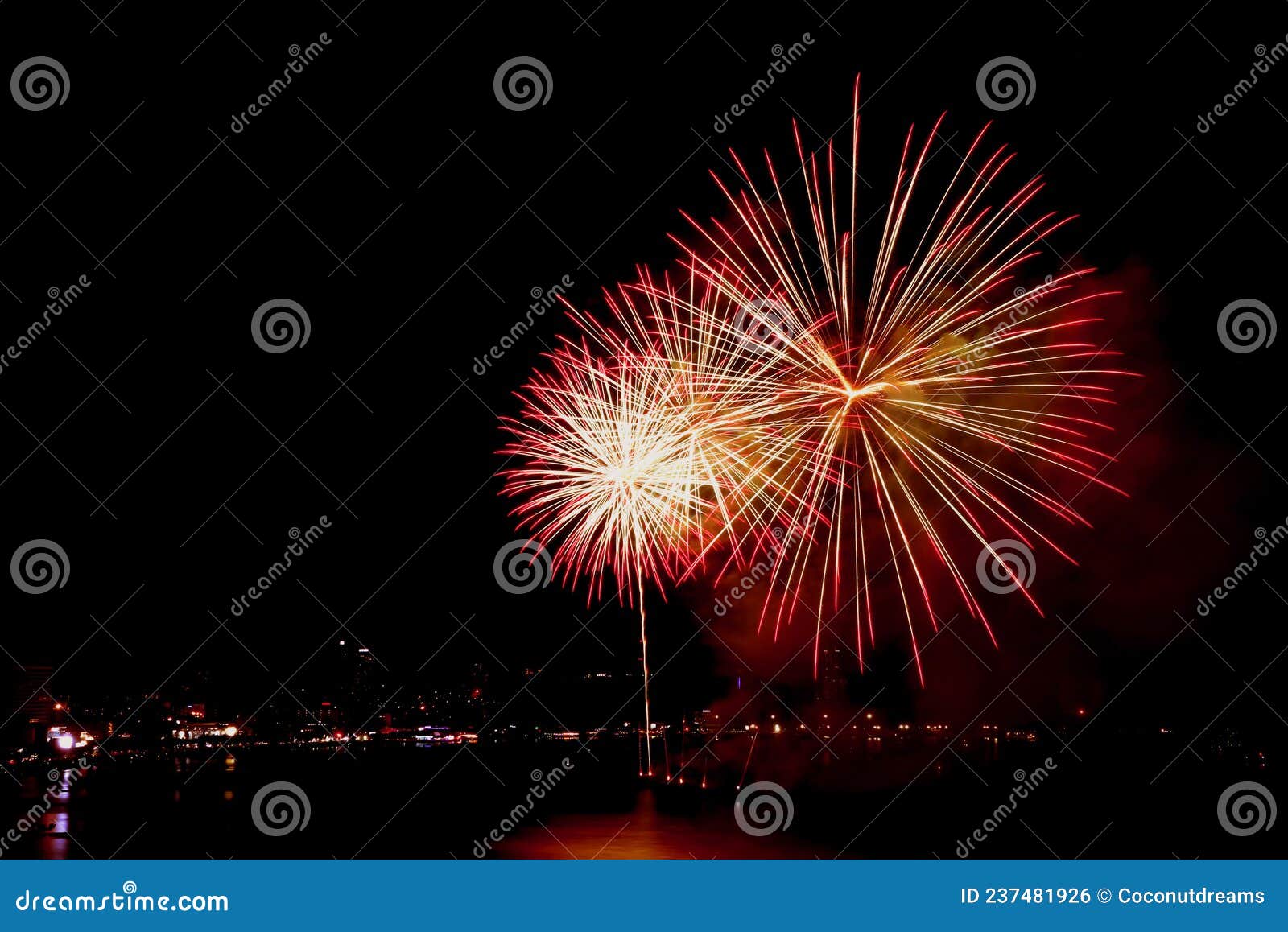 Spectacular Red and Gold Fireworks Exploding in To the Night Sky Over ...