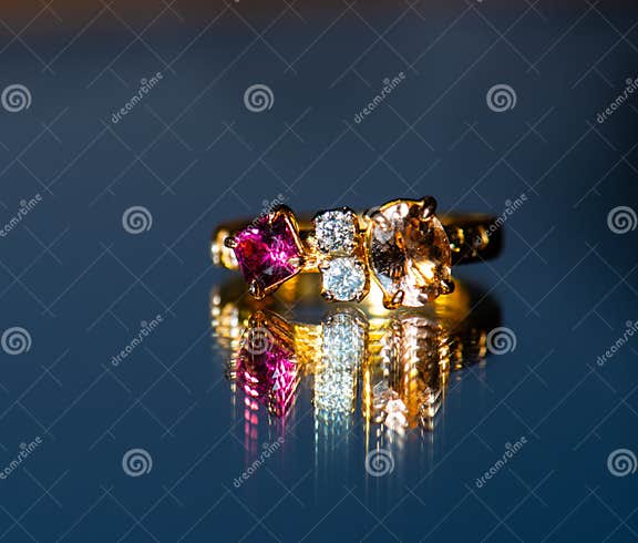 Spectacular Ring with Four Different Gem Stones.. Stock Photo - Image ...