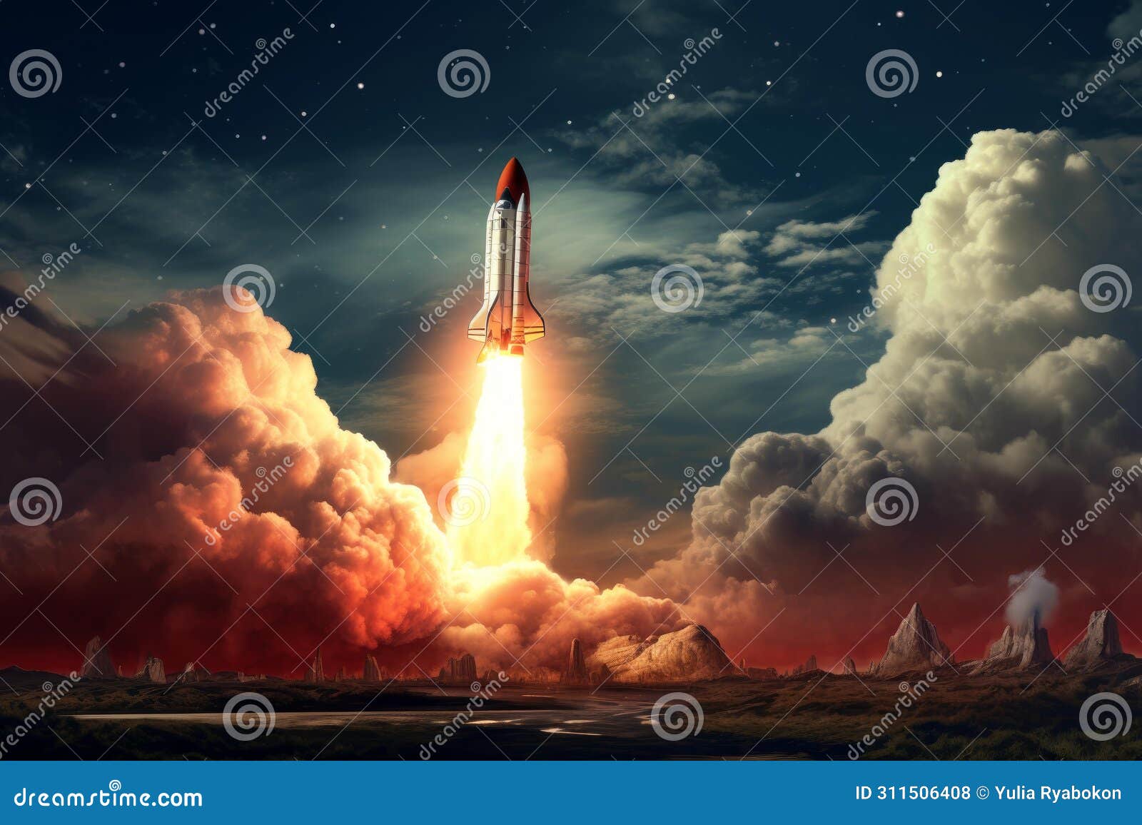 Spectacular Rocket Launch. Generate Ai Stock Photo - Image of idea ...
