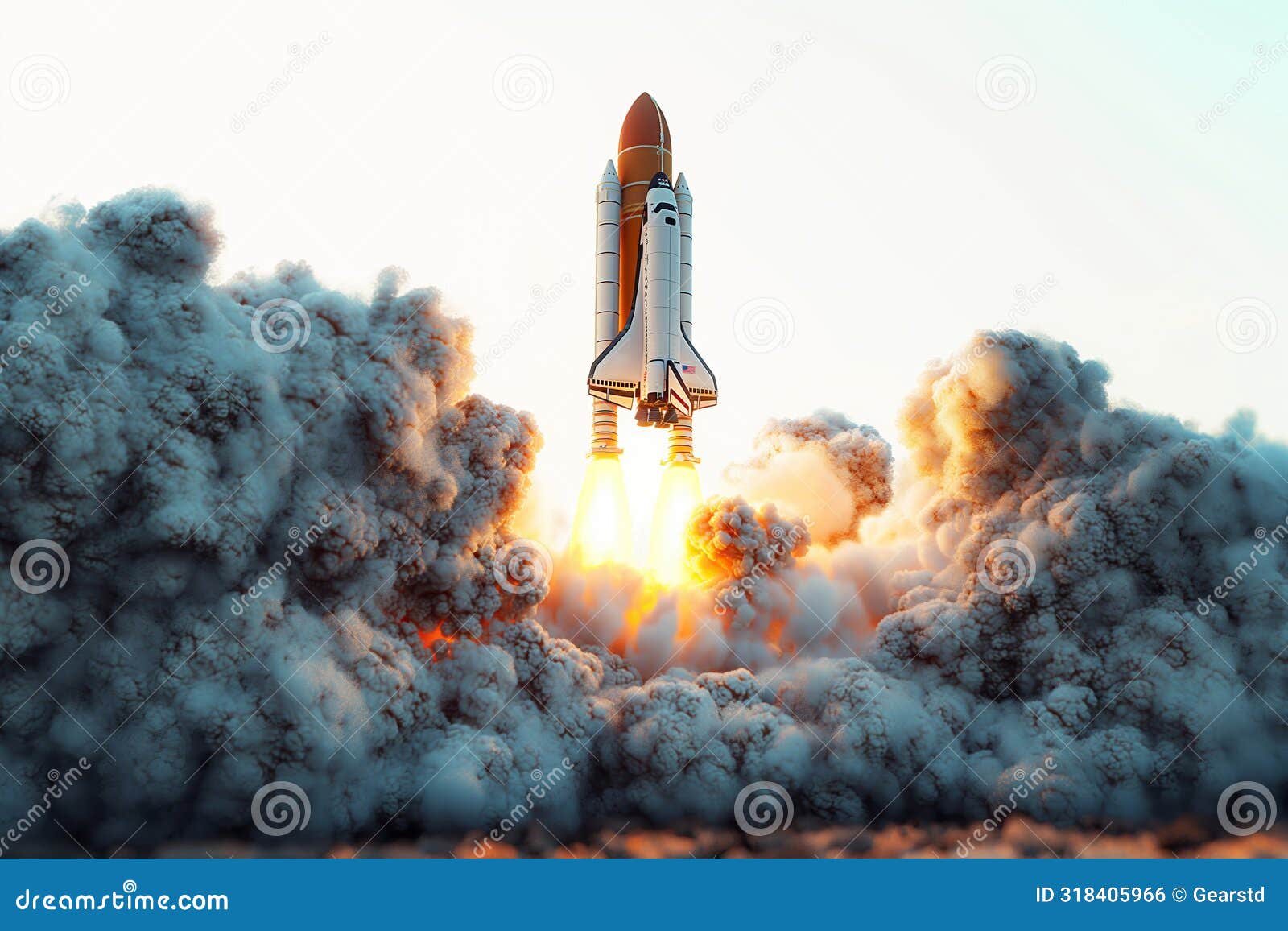 Space Shuttle Blasting Off in Clouds of Smoke Stock Photo - Image of ...
