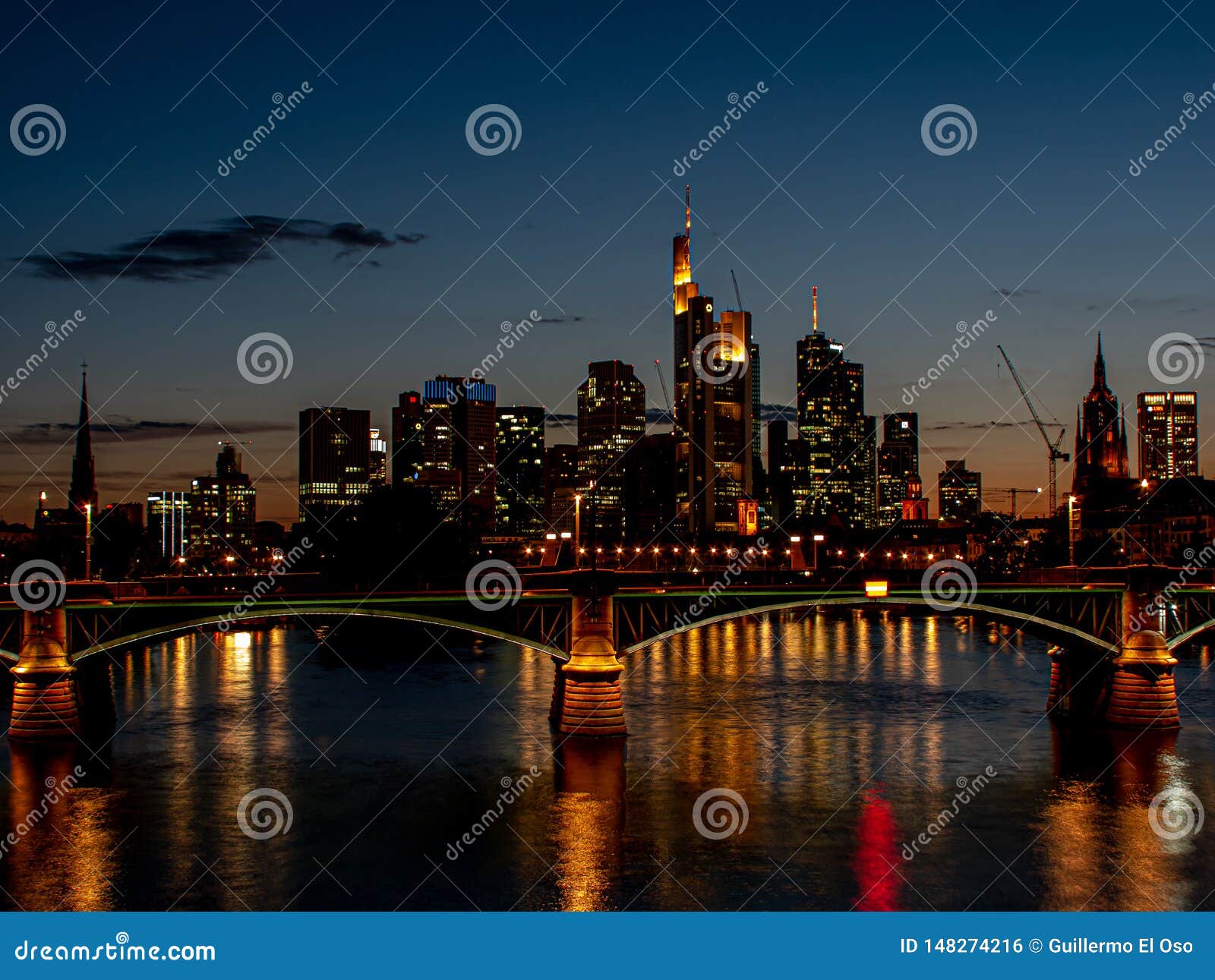 Spectacular Skyline View on Skyscrapers at Night with Light Stock Photo ...