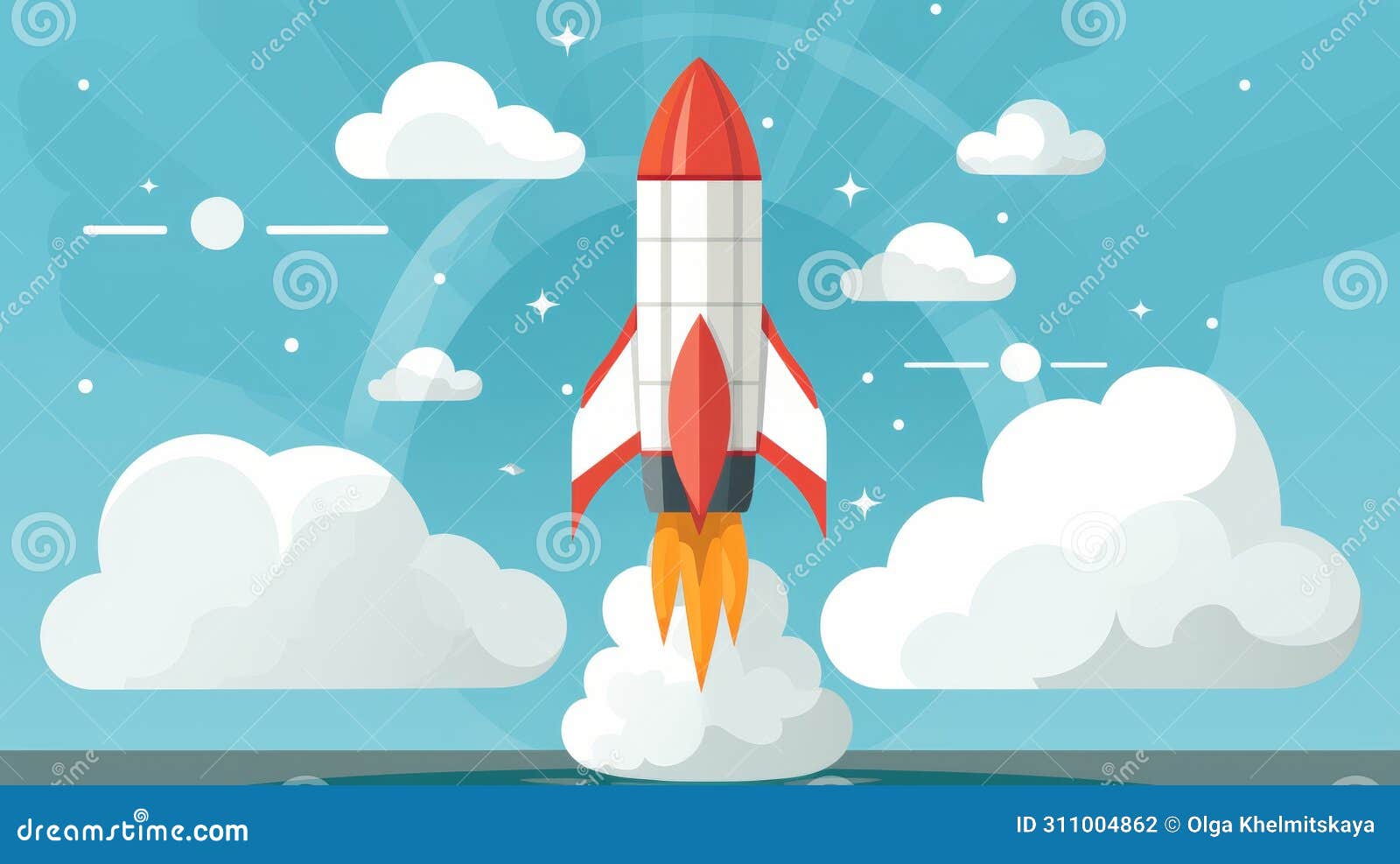 Spectacular Space Rocket Launch Surging into Blue Sky with Fiery Trail ...