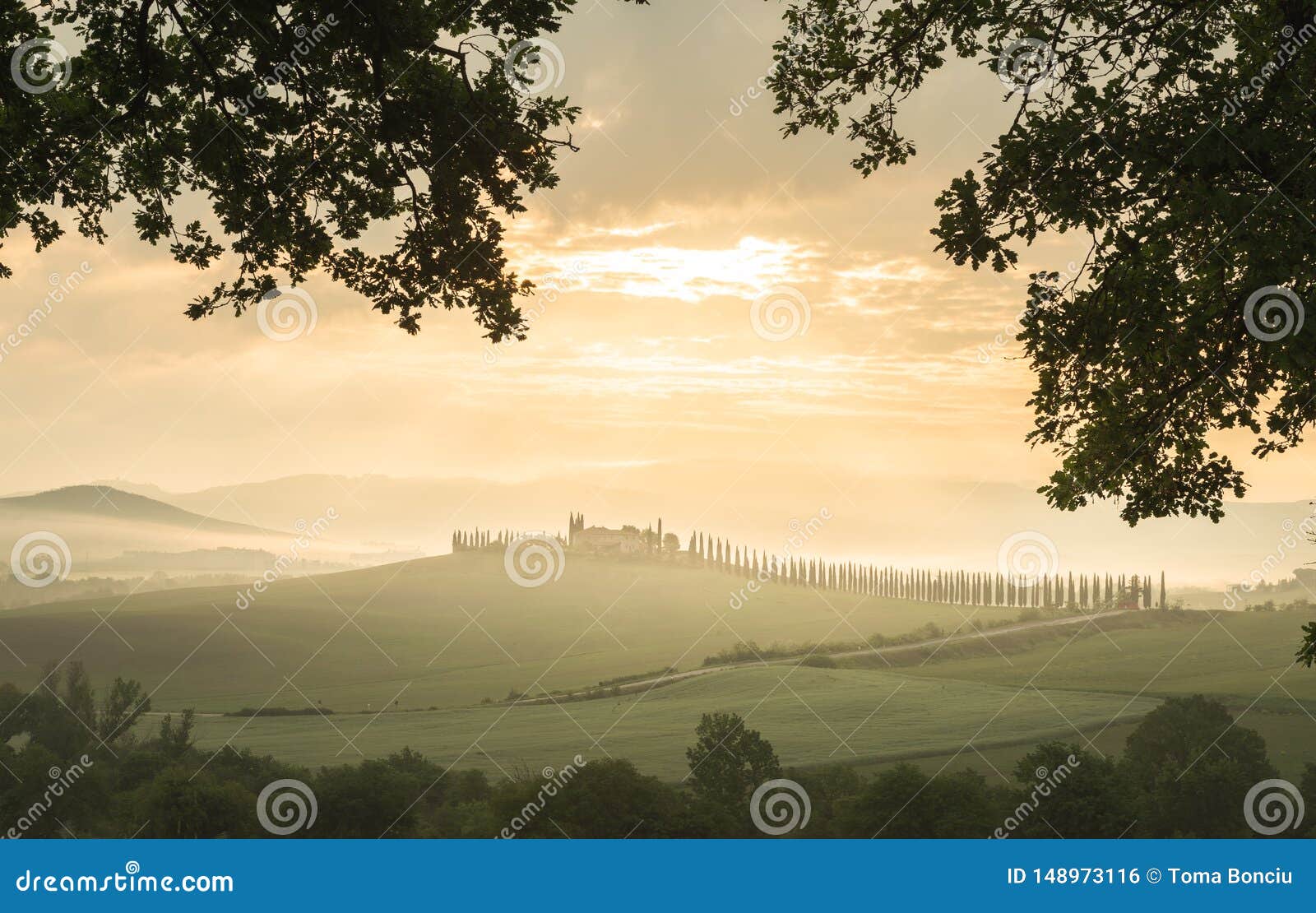 Spectacular Sunrise on the Fields of Tuscany, Italy. Summer Landscape ...