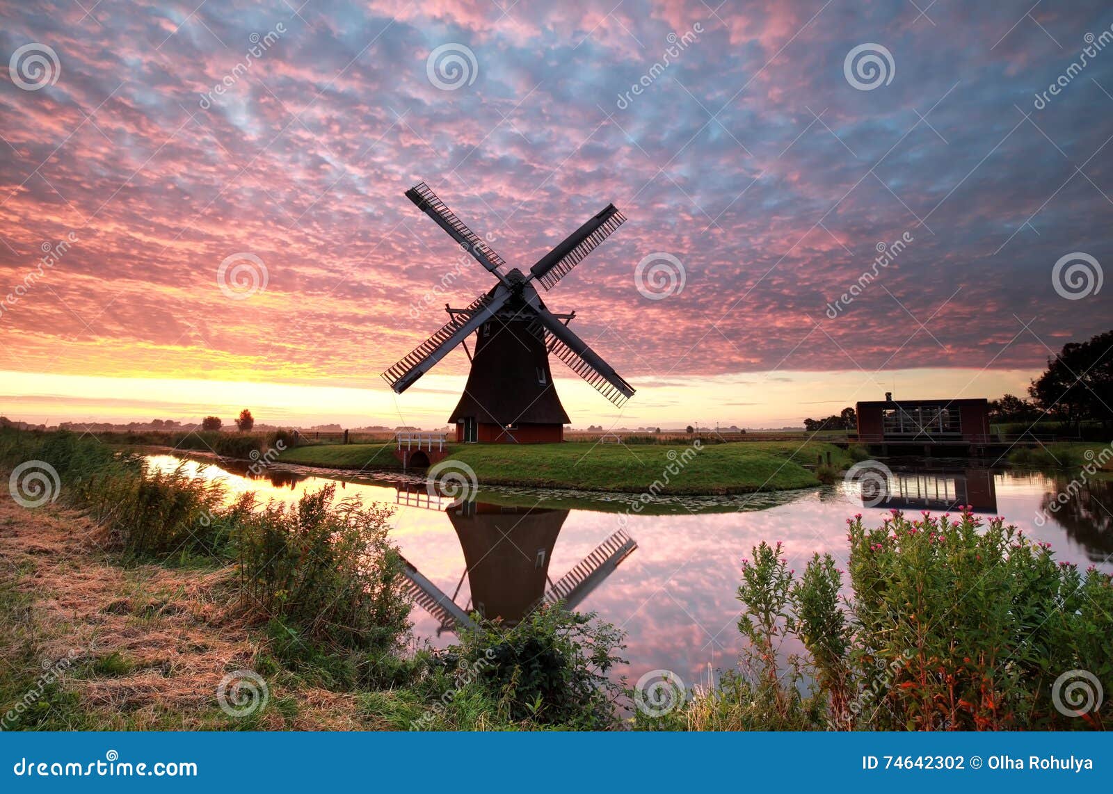 Spectacular Sunrise Over Farmland with Windmill Stock Photo - Image of ...