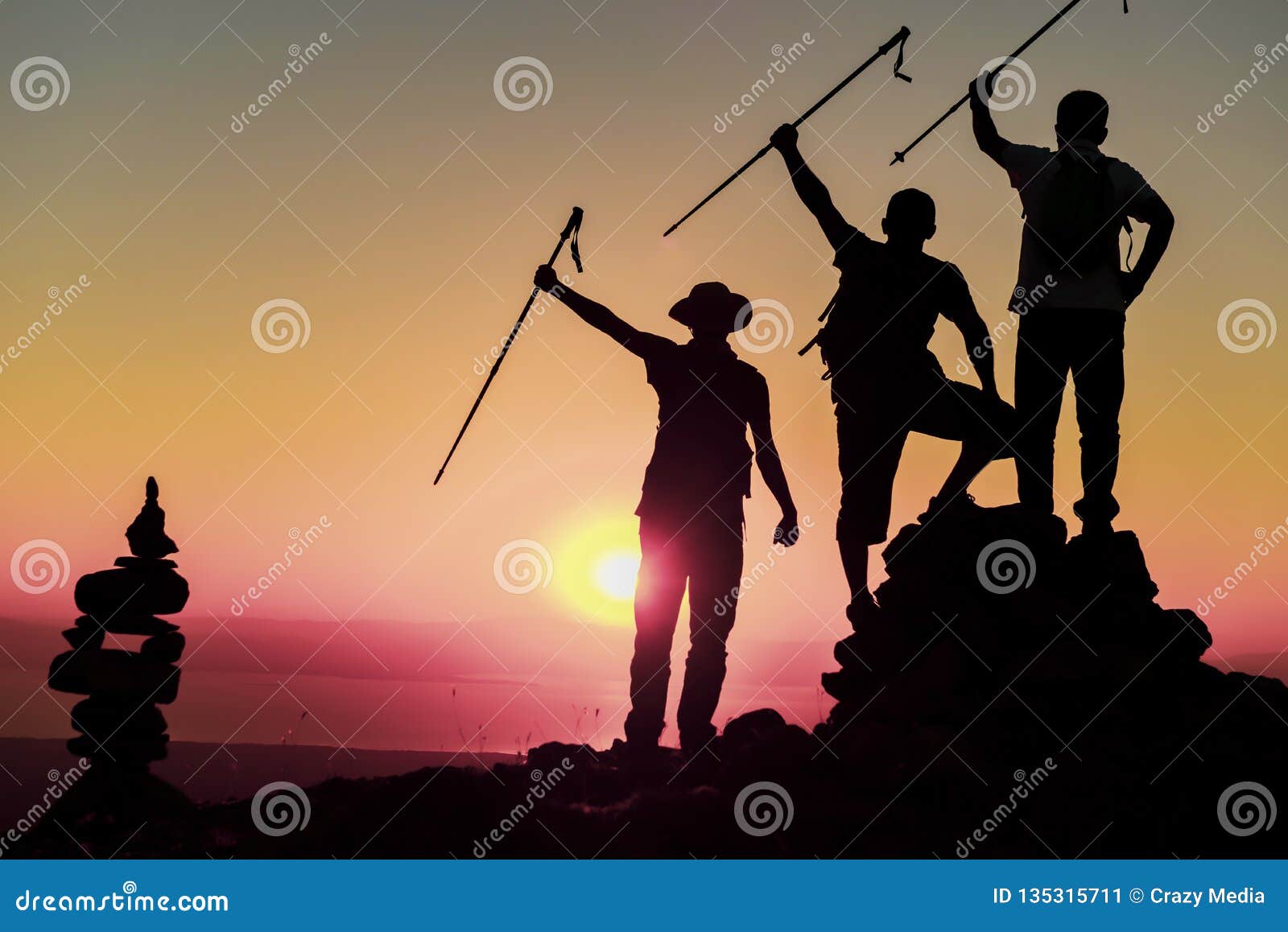 Successful Summit Climbing and Triple Team Stock Image - Image of ...