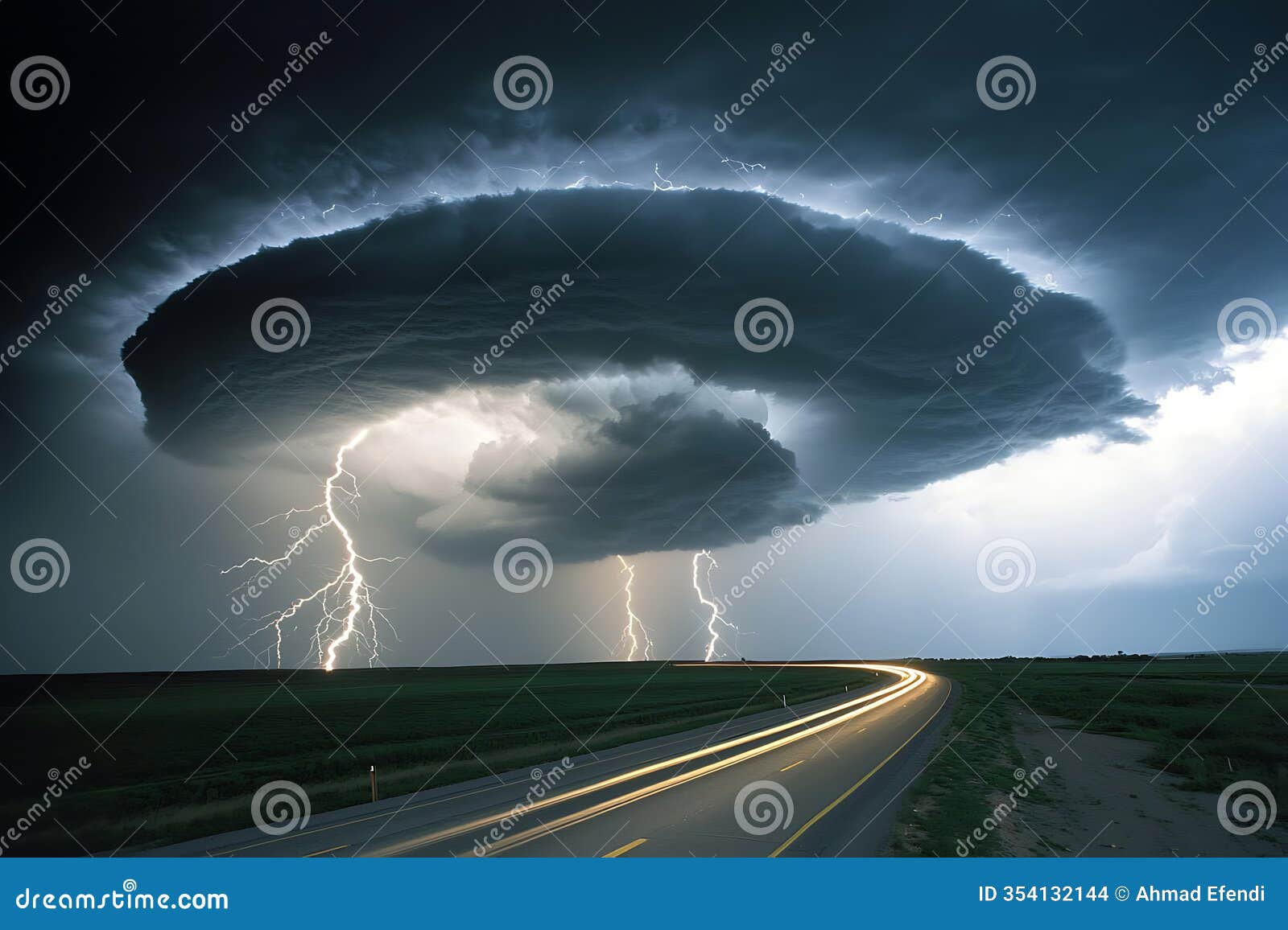 Spectacular Thunderstorm with Lightning Strikes Over a Highway at Night ...