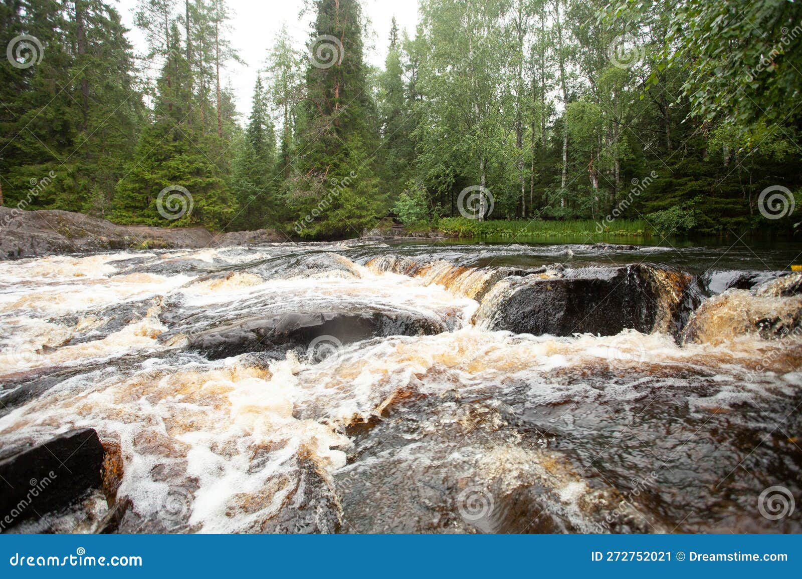 Spectacular View on Mountain River, Fast Water Flow, Waterfall in ...