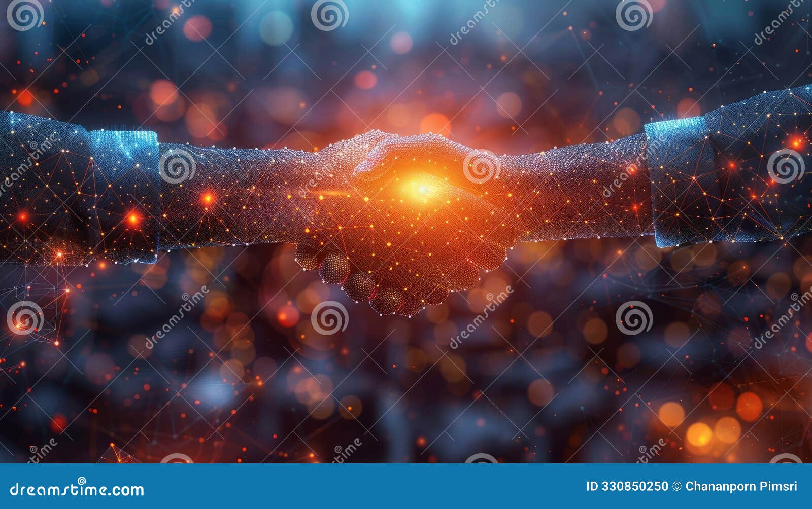 A Spectacular Visual of Two Hands Shaking Amidst a Vibrant, Glowing ...