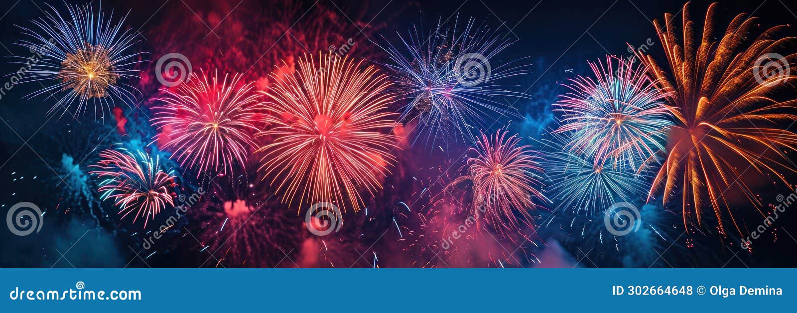 Spectacular Wide-angle Fireworks Display, Multiple Bursts of Color in ...